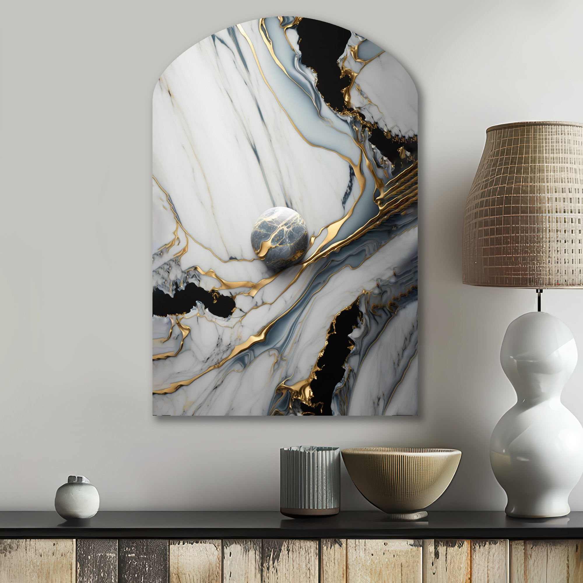 Design Art Abstract Geode Gold And White Marble III - Abstract Marble ...