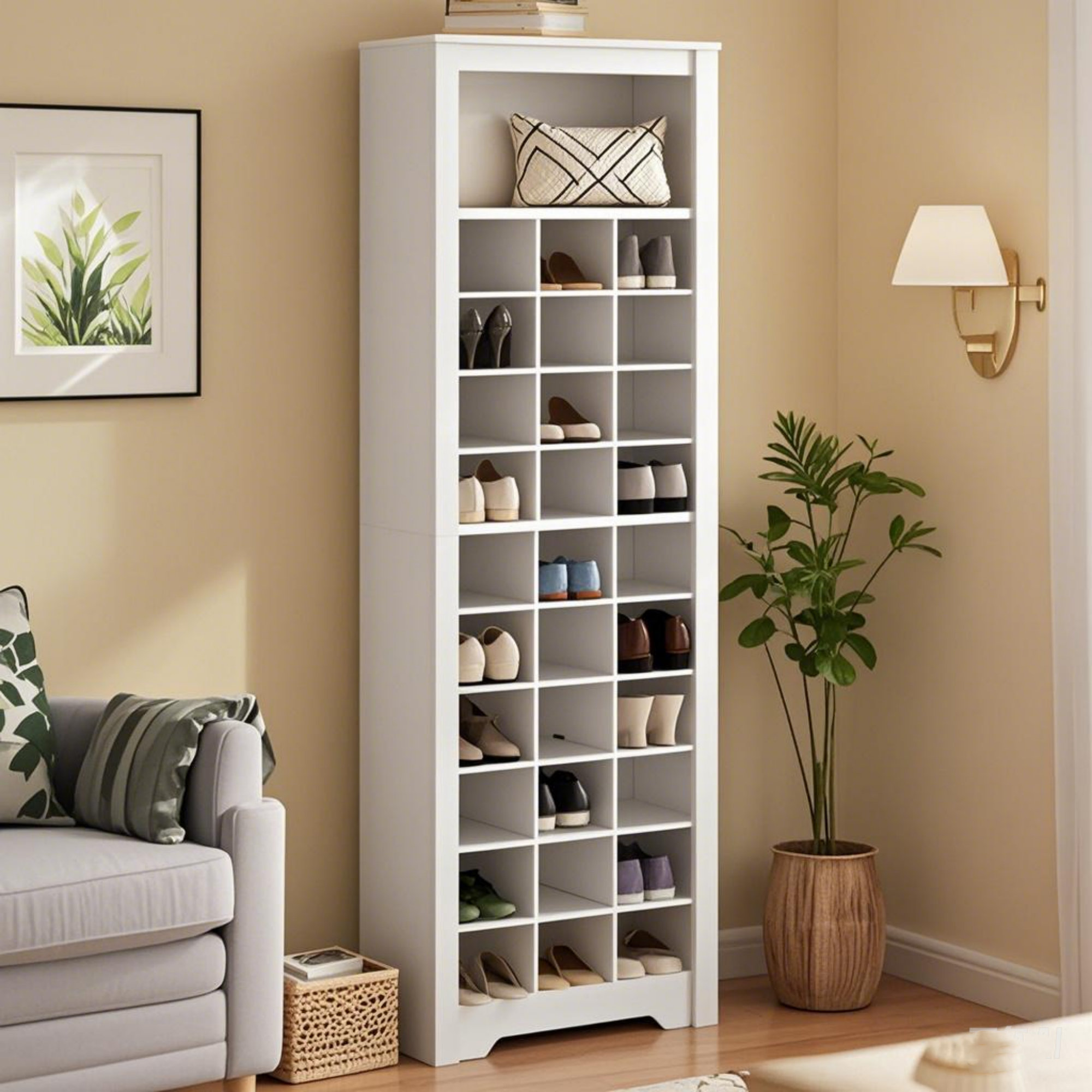 Hokku Designs Stylish 30-Cubby Shoe Storage Cabinet – Modern Entryway ...