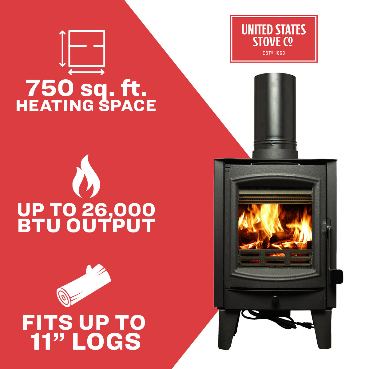 United States Stove Company Us Stove 750 Sq Ft Tiny Wood Stove, 75% ...