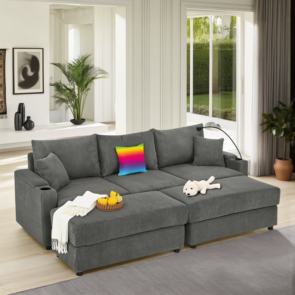 Hokku Designs Corduroy Convertible 5-Seater Sofa Bed with Hidden ...