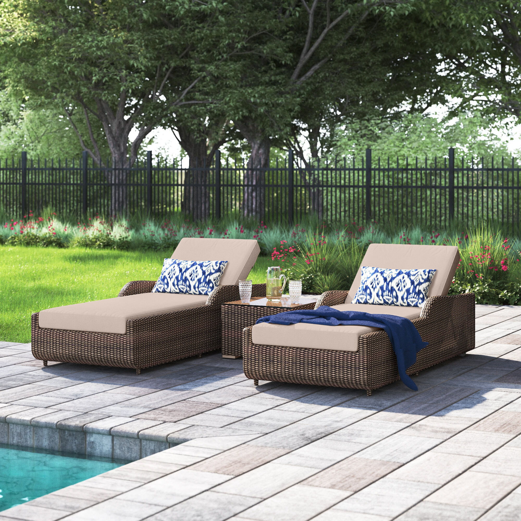 Wade Logan Griffing 29.53" Long Reclining Outdoor Chaise Lounge Set ...