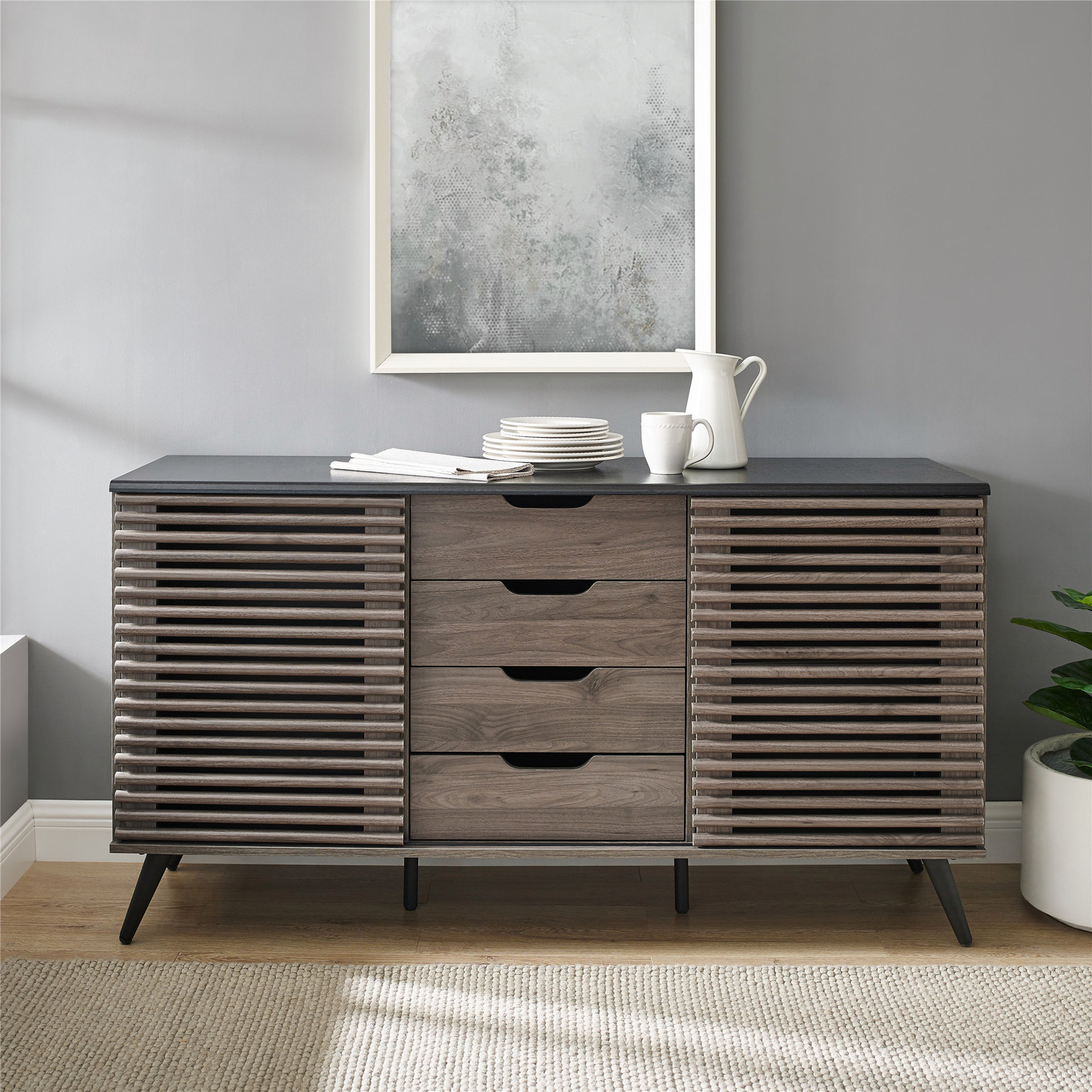 George Oliver Contemporary Sliding Slat-Door Sideboard | Wayfair