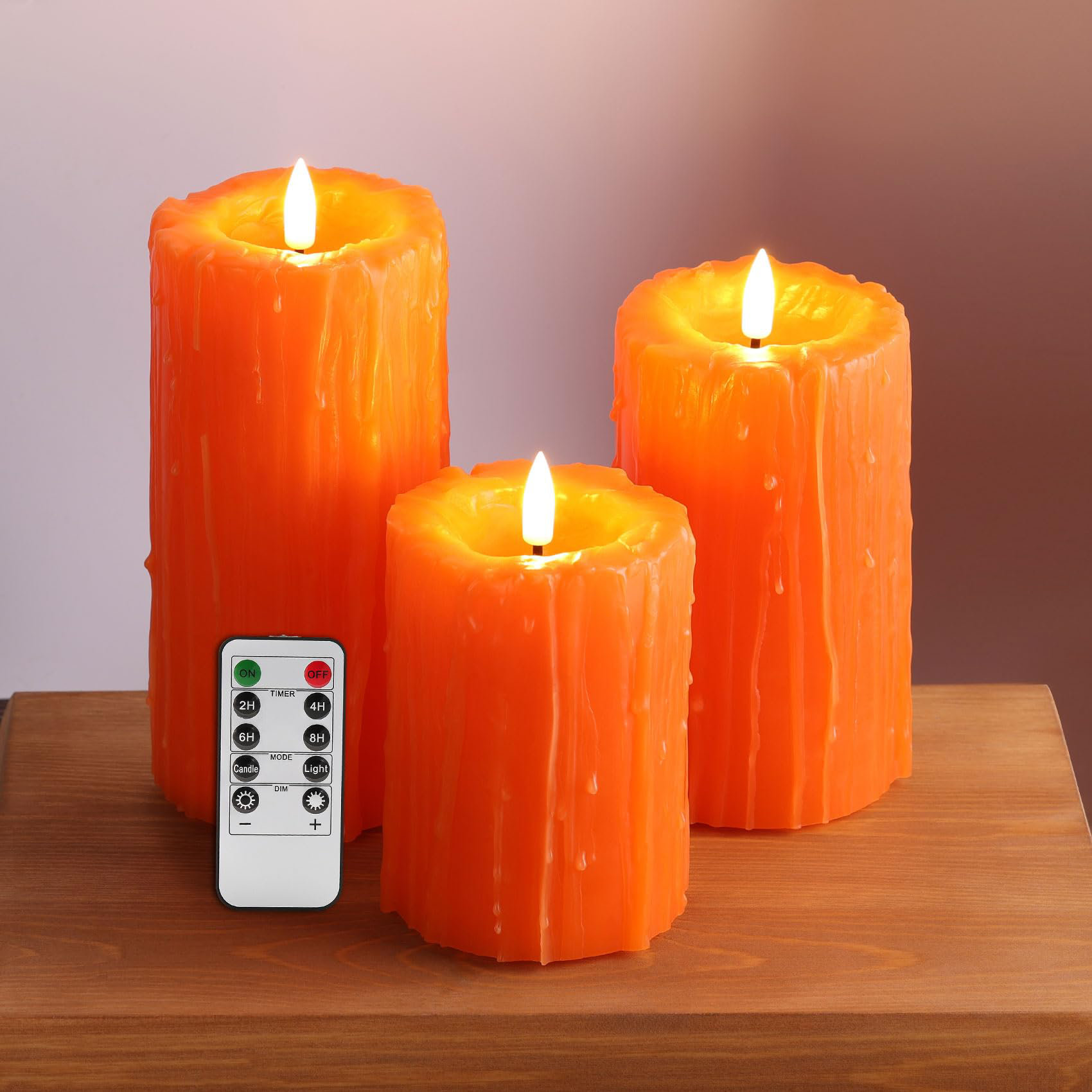 Mercer41 Set of 3 orange dripping wax LED candles, flameless & remote ...