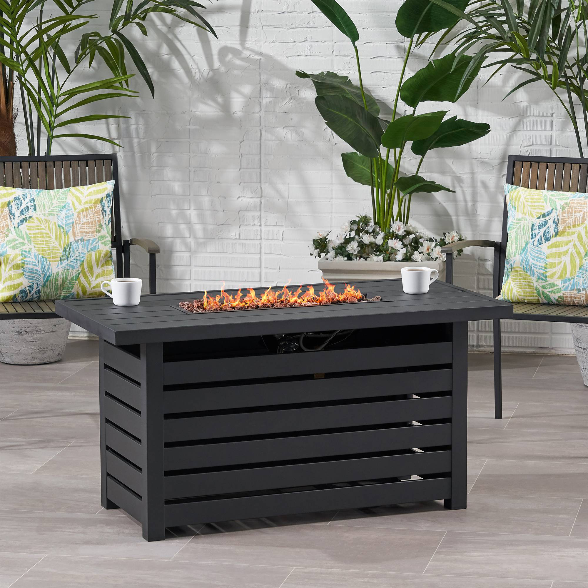 17 Stories Rectangular Iron Fire Pit - 30,000BTU - Tank Cover Inside ...