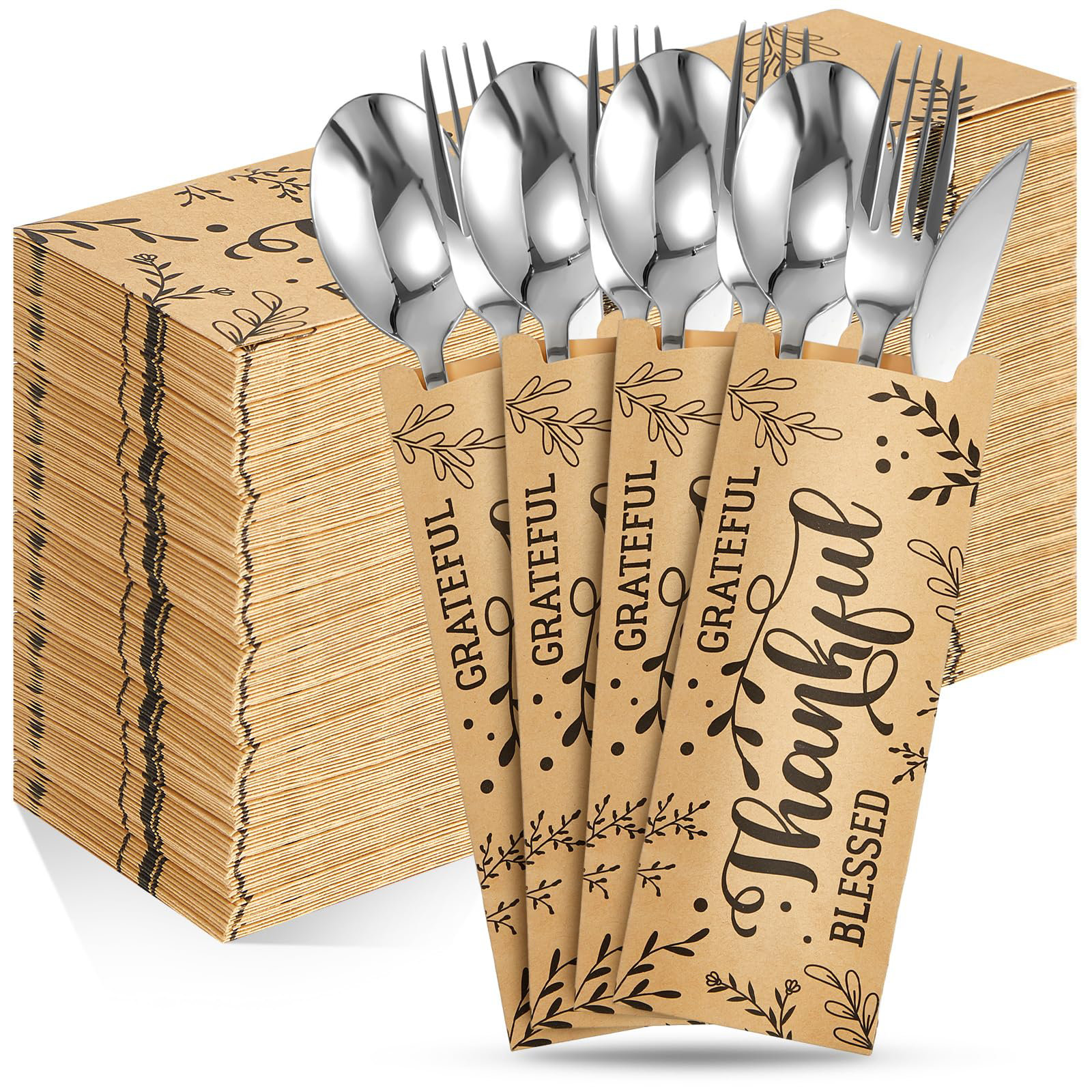 COEN 200-Piece Thanksgiving Kraft Paper Silverware Bags – "Thankful ...