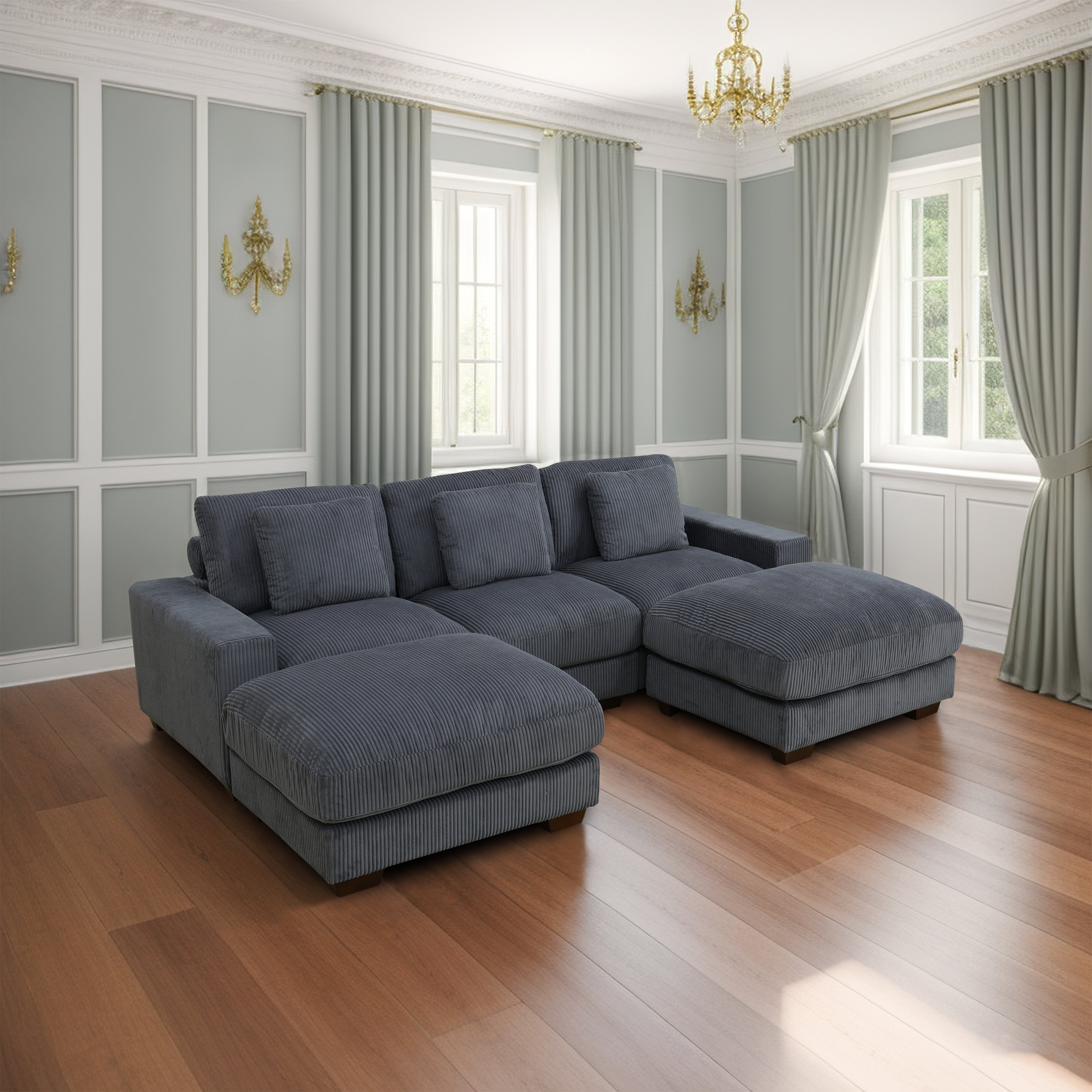 Dakota Fields Corduroy 5-Piece Modular Sofa With Ottoman – Loose-Back ...