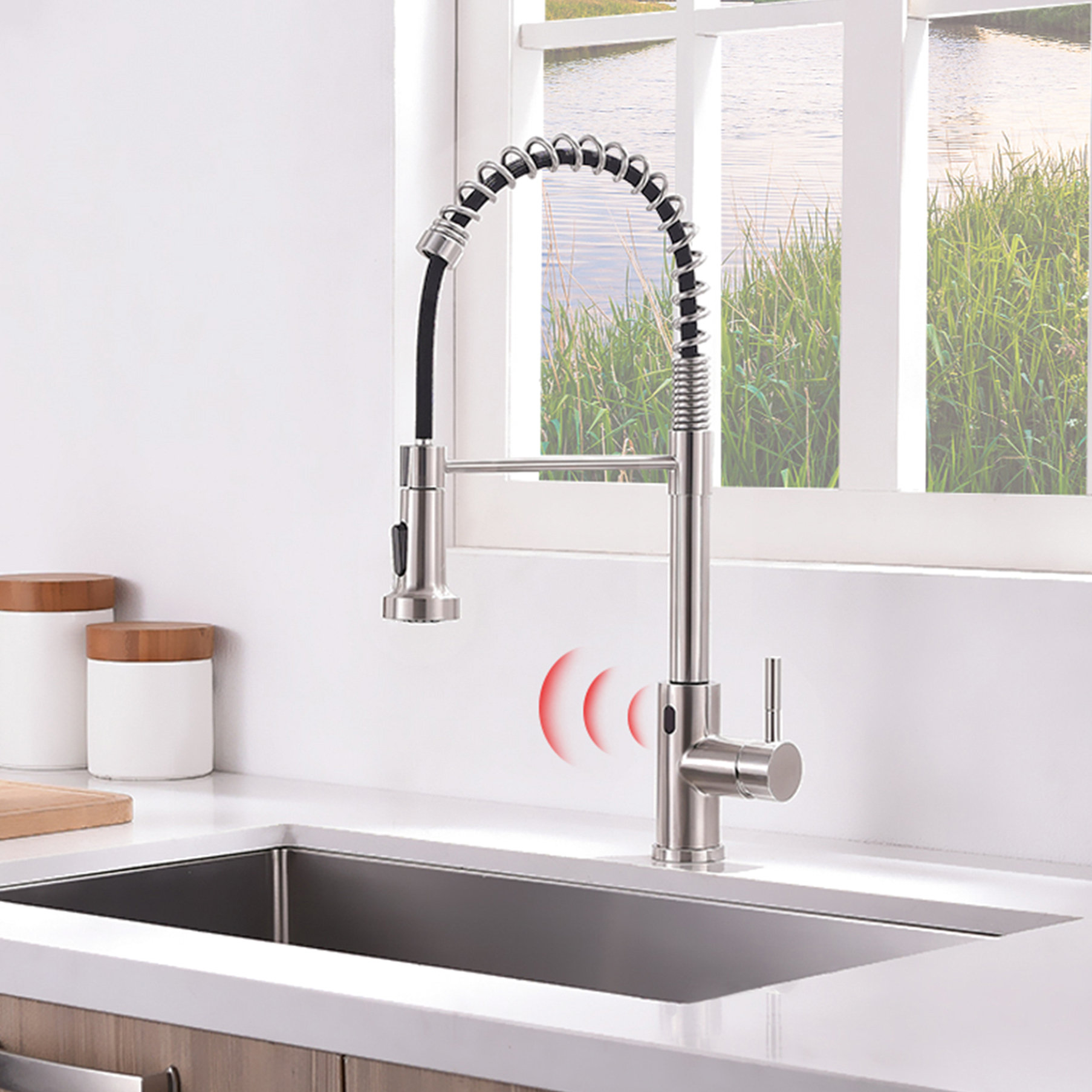 Ivy Bronx Automatic Smart Kitchen Sink Faucet - Touchless Hands Ceramic ...