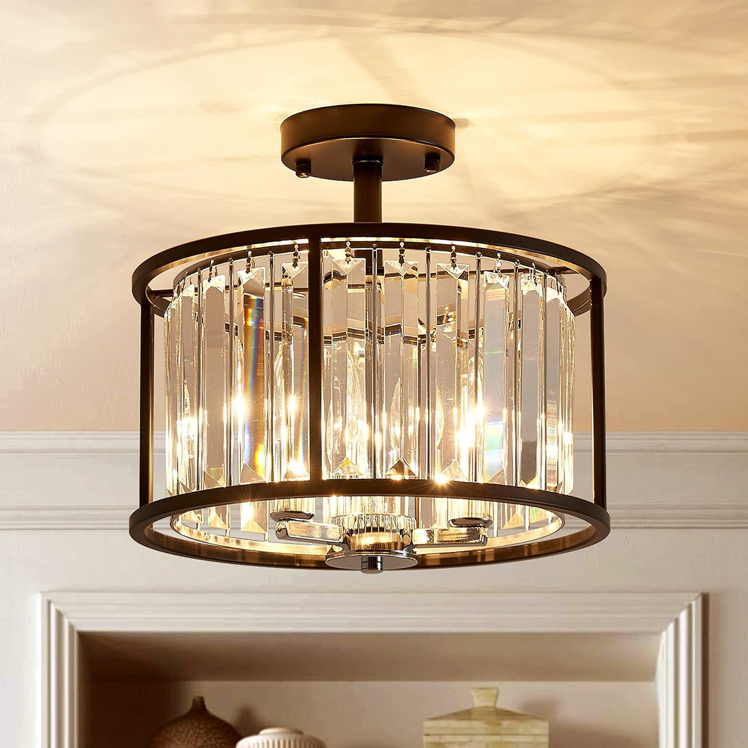 Everly Quinn Modern Semi Flush Mount Ceiling Light Fixture With Crystal ...