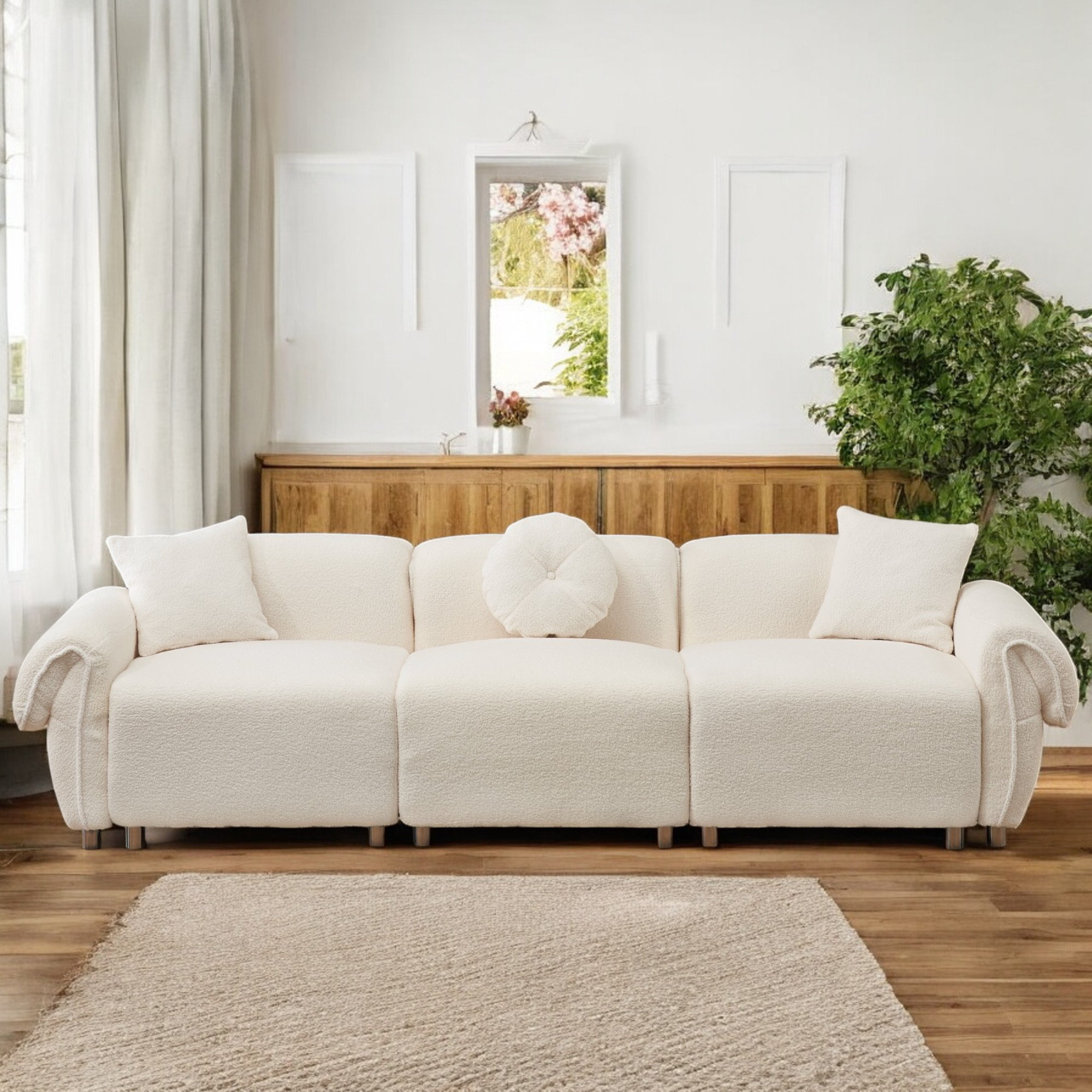 Ivy Bronx 112" Modern Curved Sofa, Back Upholstered Couch with 3 ...