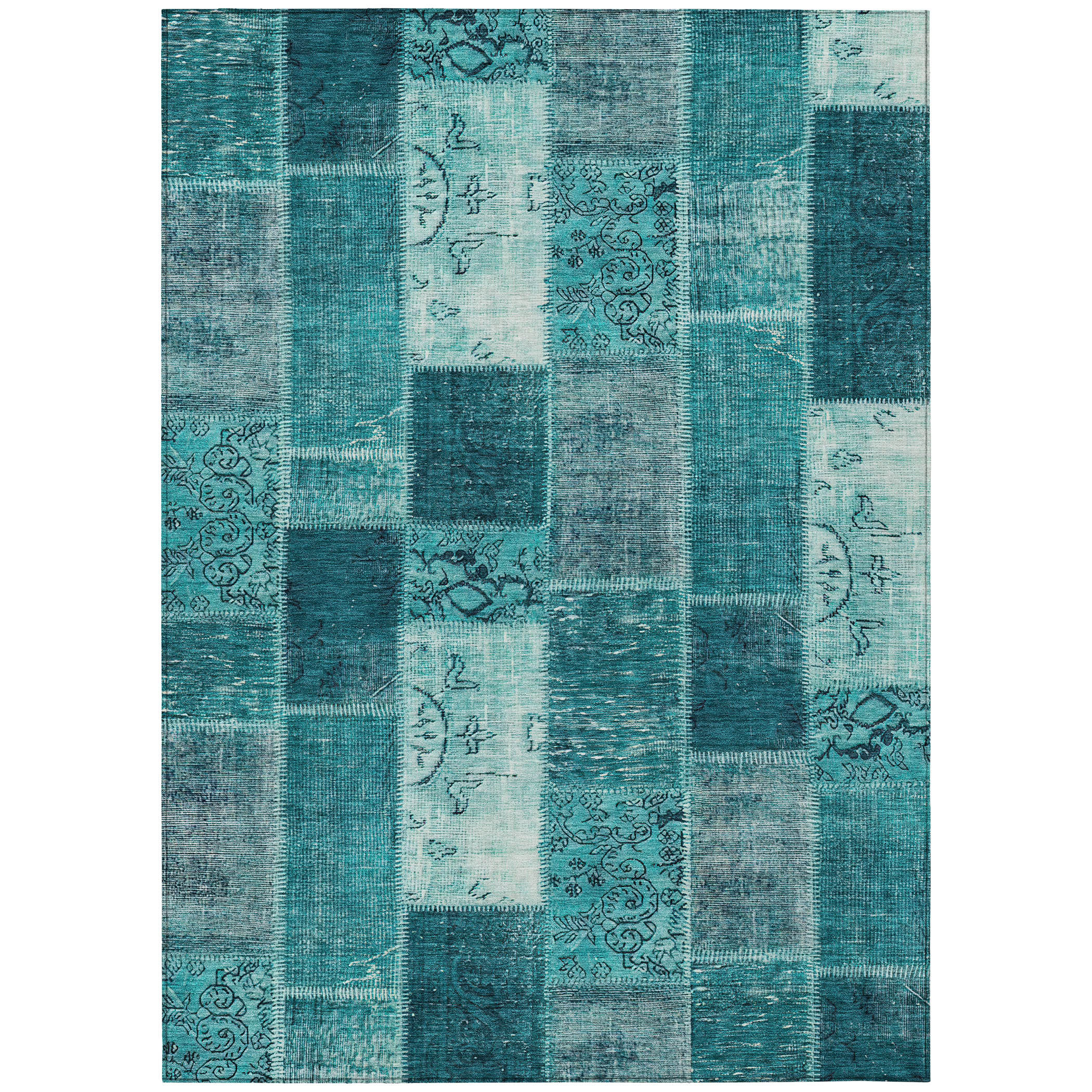 HomeRoots 5' X 8' Teal Blue Aqua And Turquoise Patchwork Washable ...