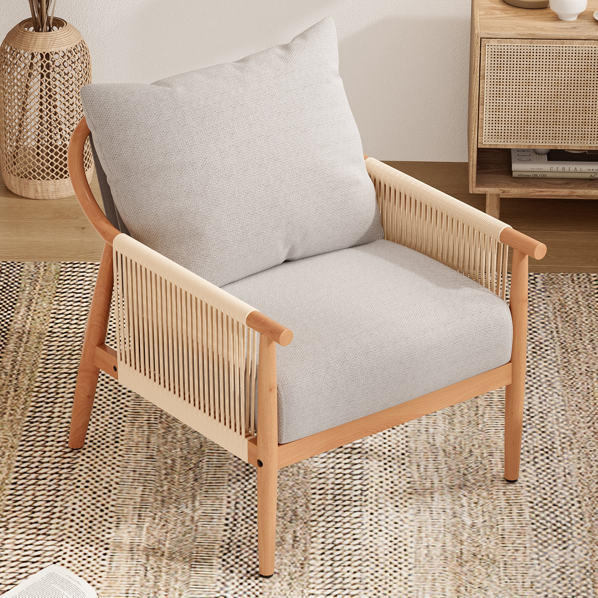 George Oliver Braided Wooden Upholstered Armchair & Reviews | Wayfair