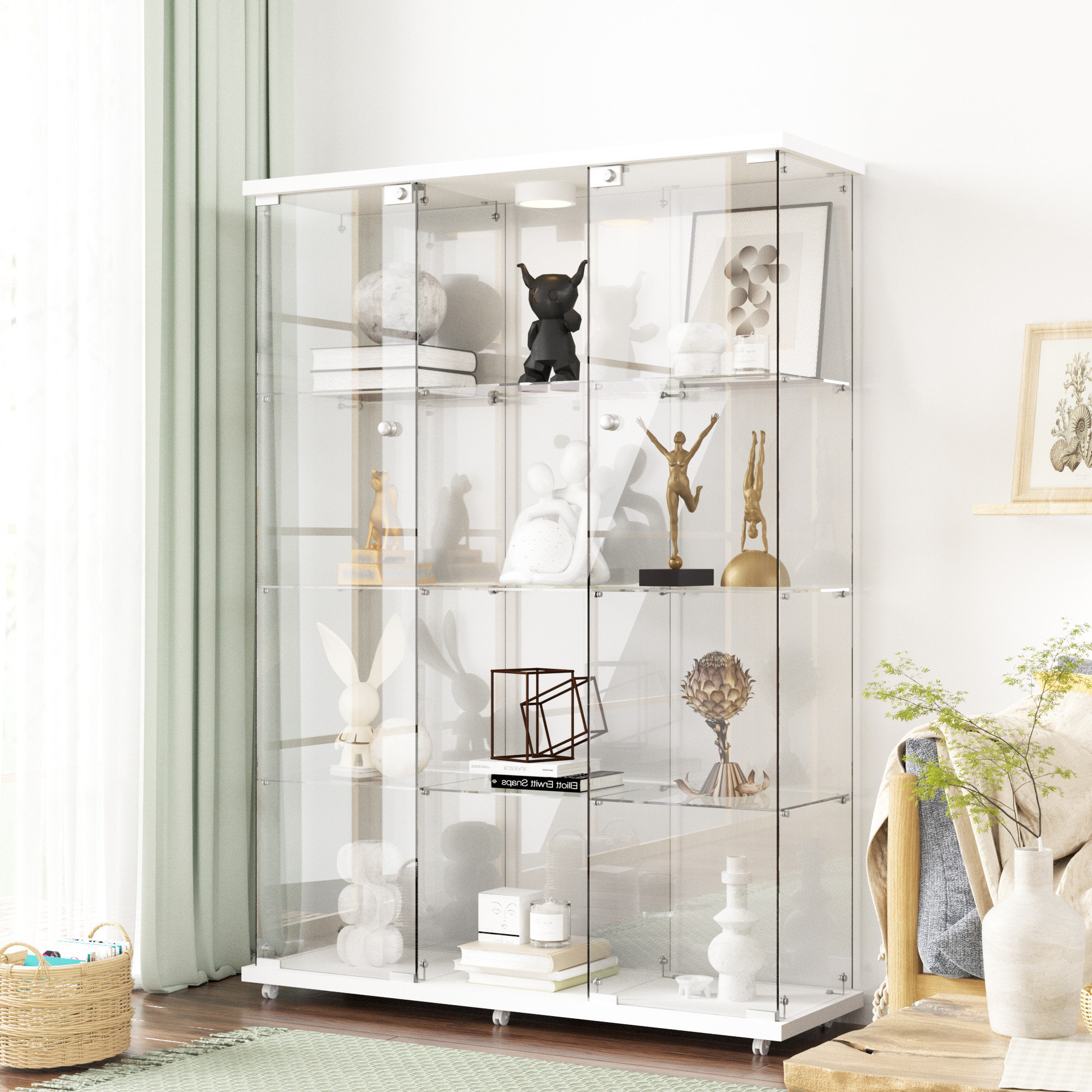 Latitude Run® Annoeska 4-Shelf Curio Cabinet with LED Light, 3 Columns ...