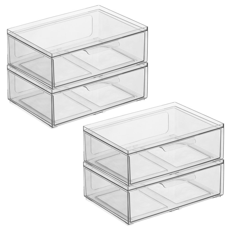 mDesign Plastic Wide Stackable Kitchen Storage Organizer, 4 Pack ...