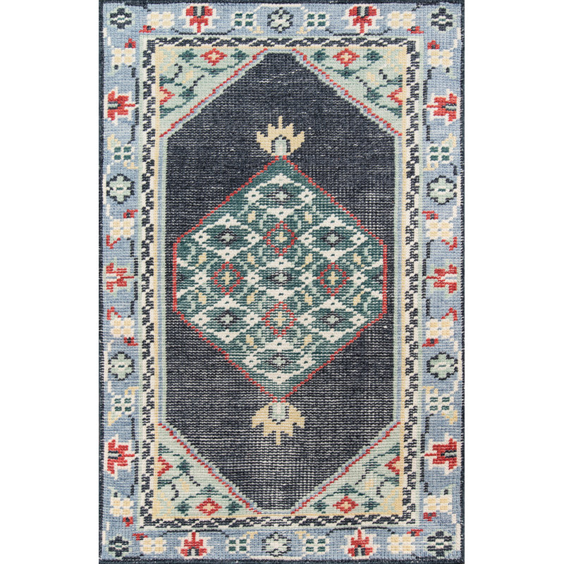 Charlton Home® Capriola Oriental Hand-Knotted Wool/Cotton Blue/Gray ...