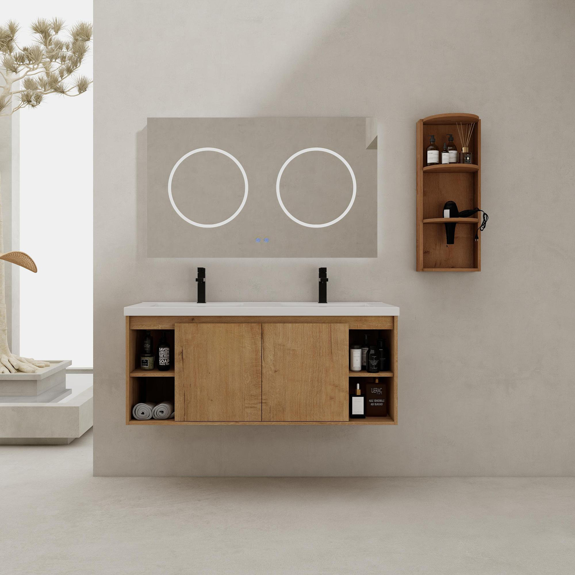 Corrigan Studio® 48"Wall Mounted Bathroom Vanity with Sink and Side ...