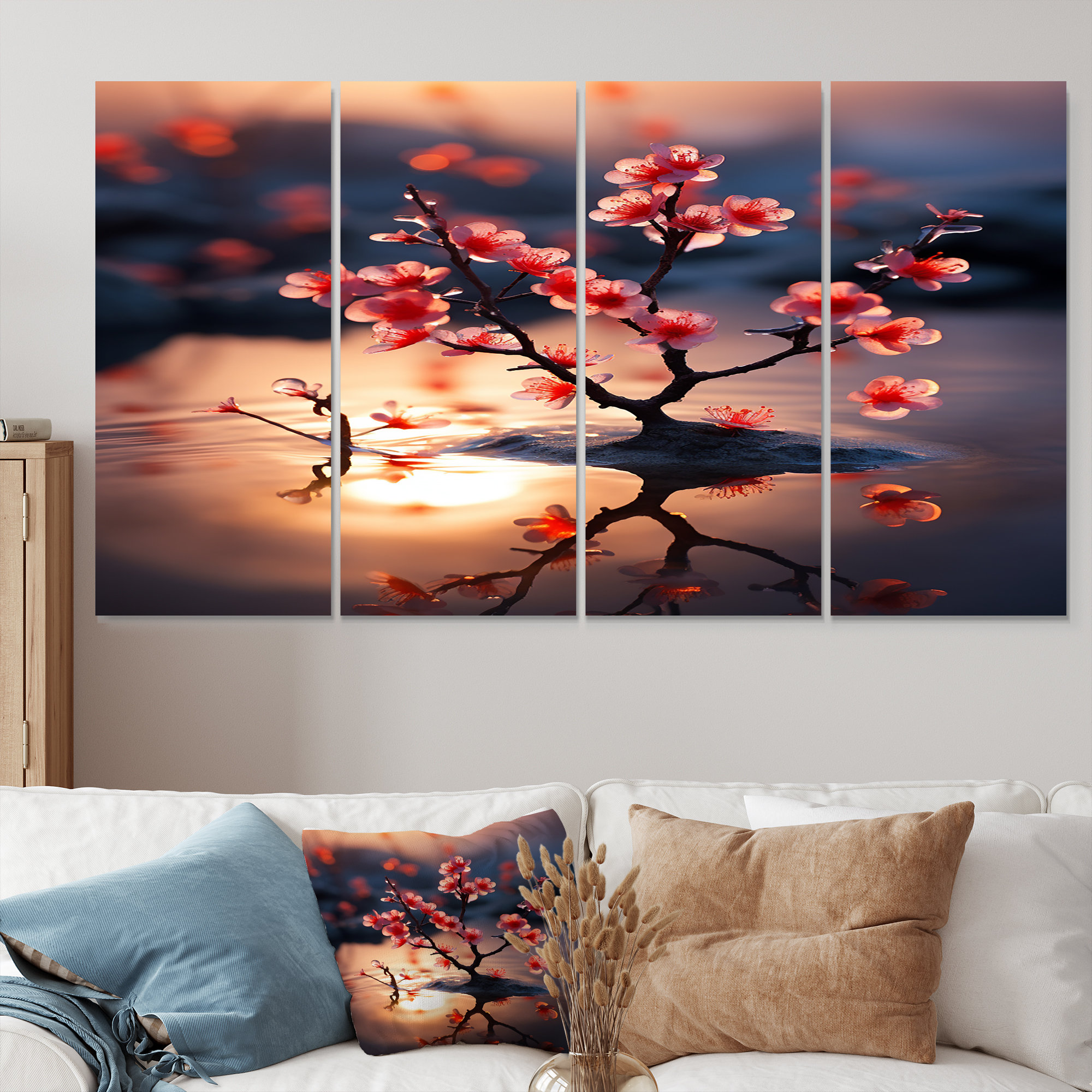 Design Art Cherry Blossoms At Dawn Morning Sun - Cherry Blossom Wall ...