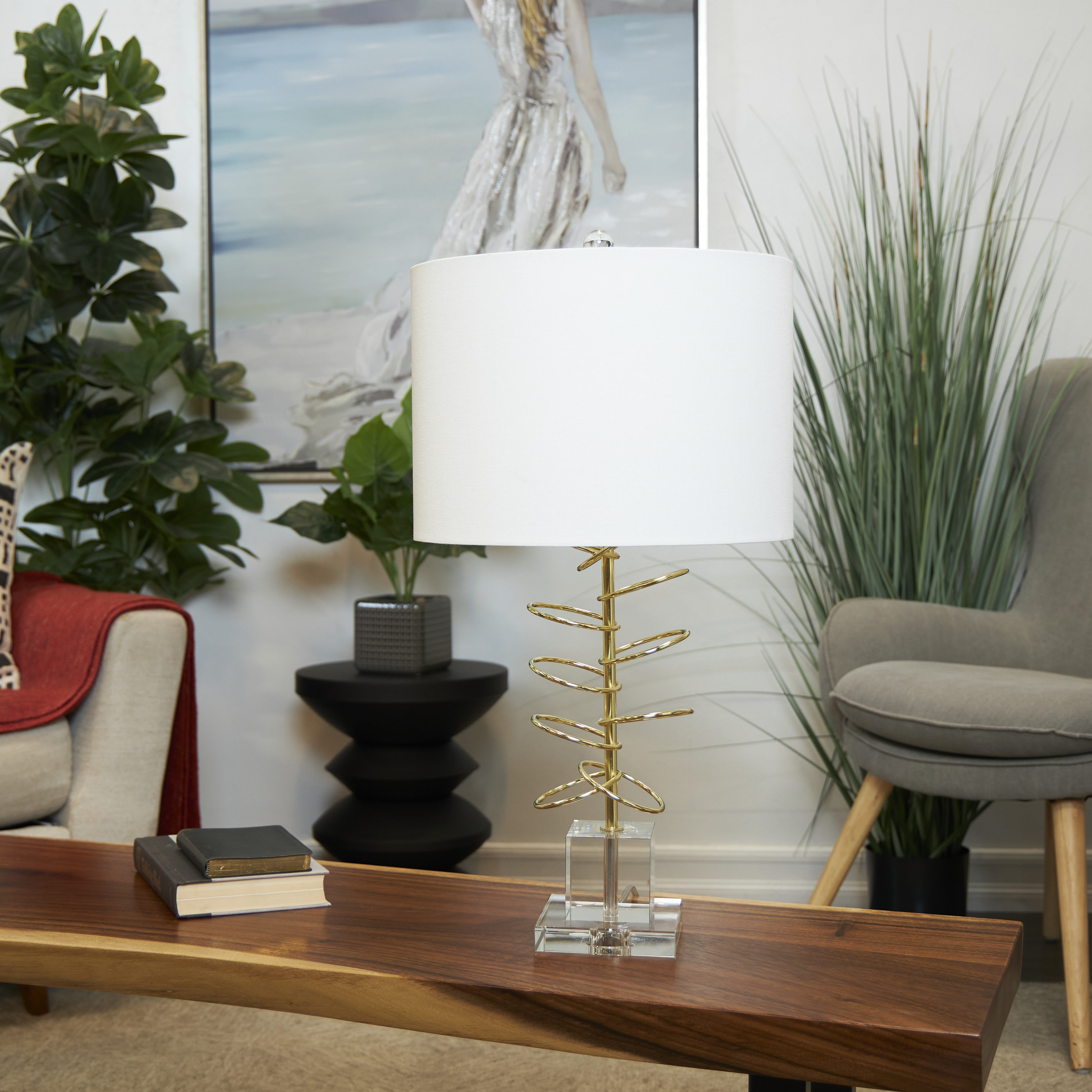 Mercer41 Ronise Metal Overlapping Ring Abstract Gold Accent Lamp with ...