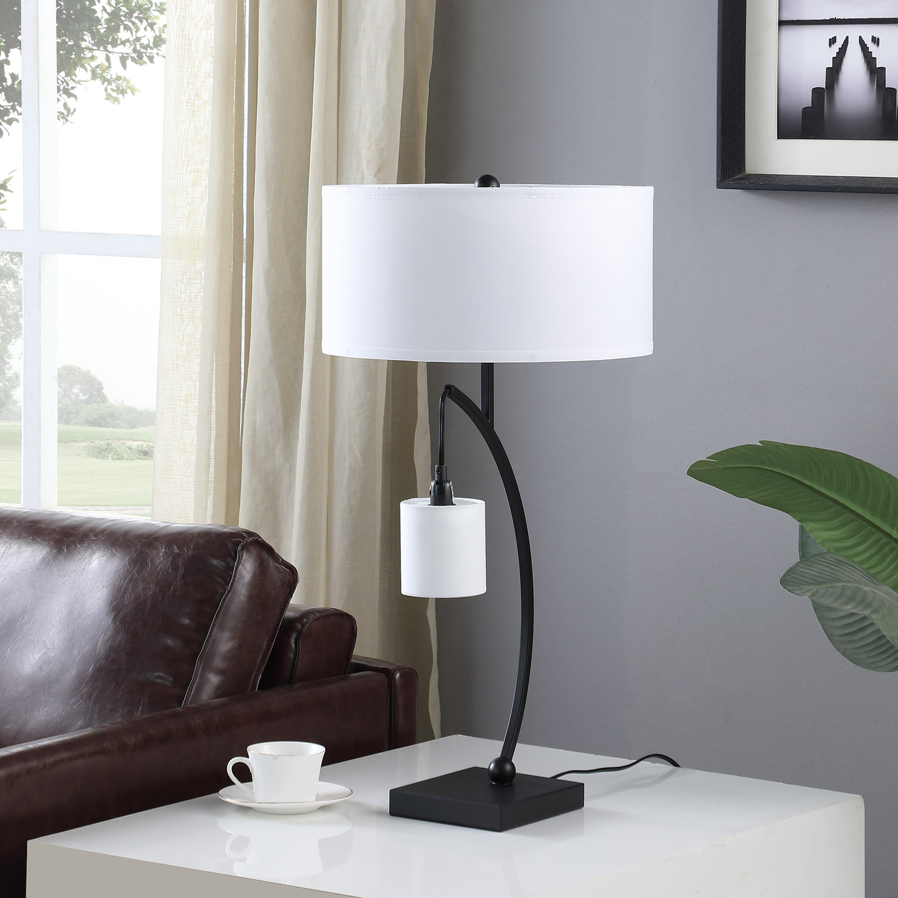 Latitude Run® Contemporary Dual Black Arc W/ Hanging Pendelum Lamp ...