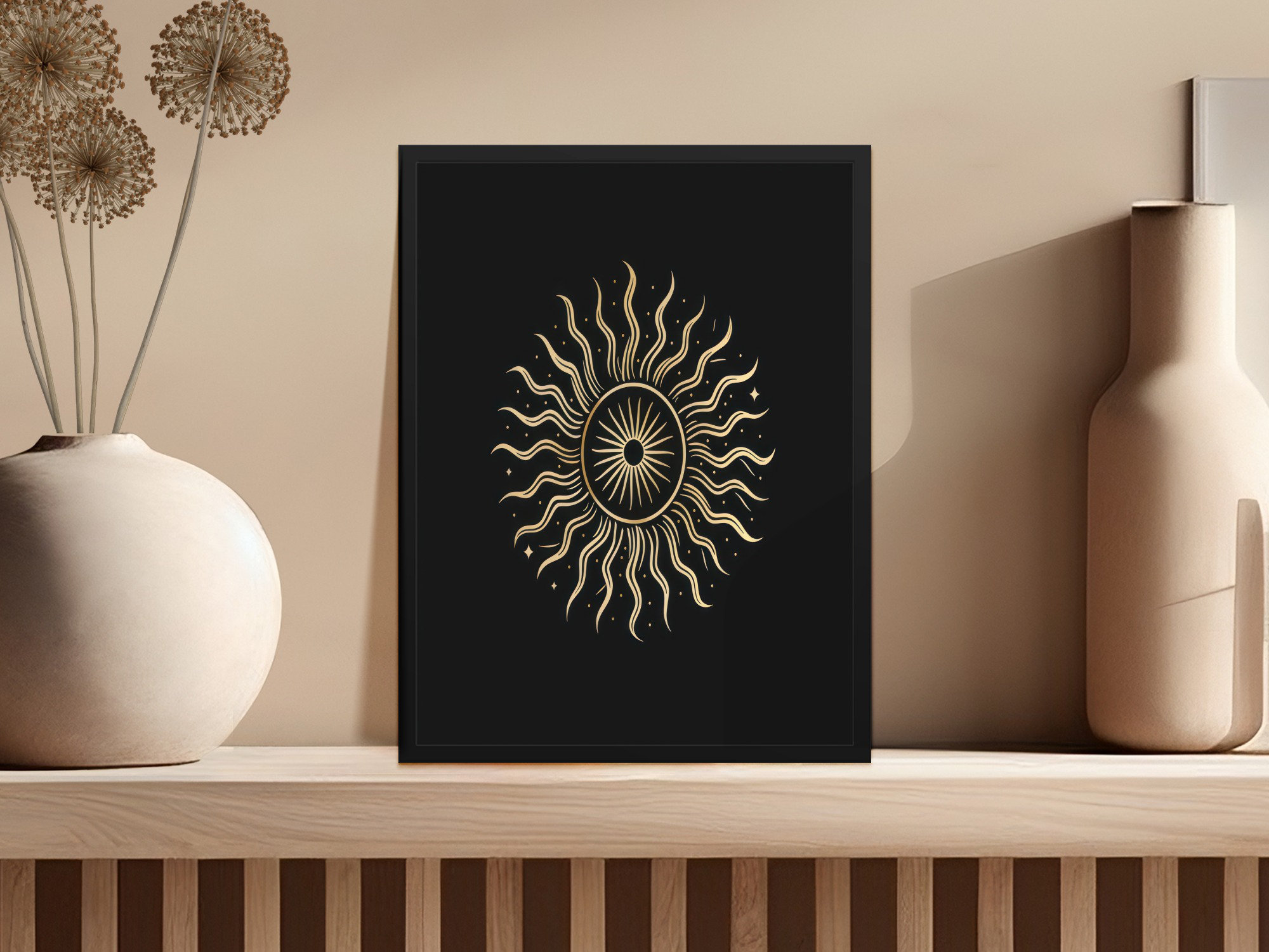 Lark Manor Golden Sun Shining Celestial Design Elegant Wall Decor ...