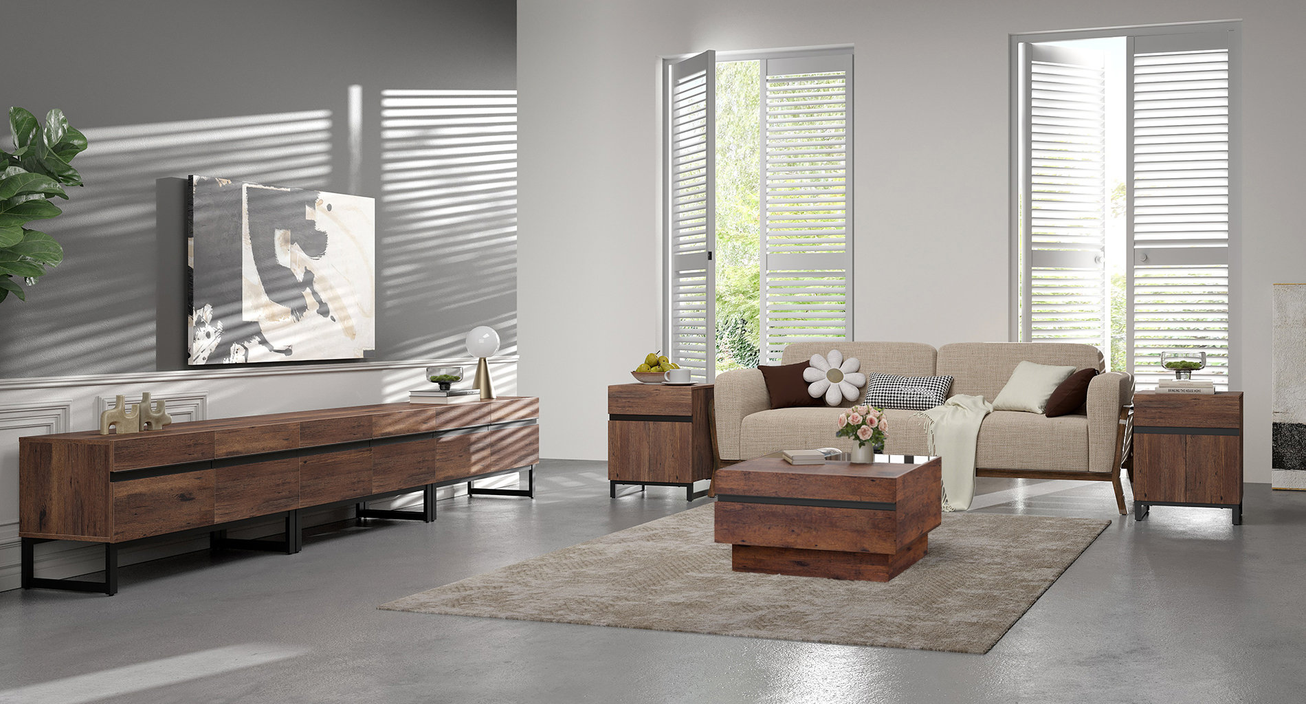 Latitude Run® Latitude Run Living Room Table Sets Of 4, 106 Inch TV ...