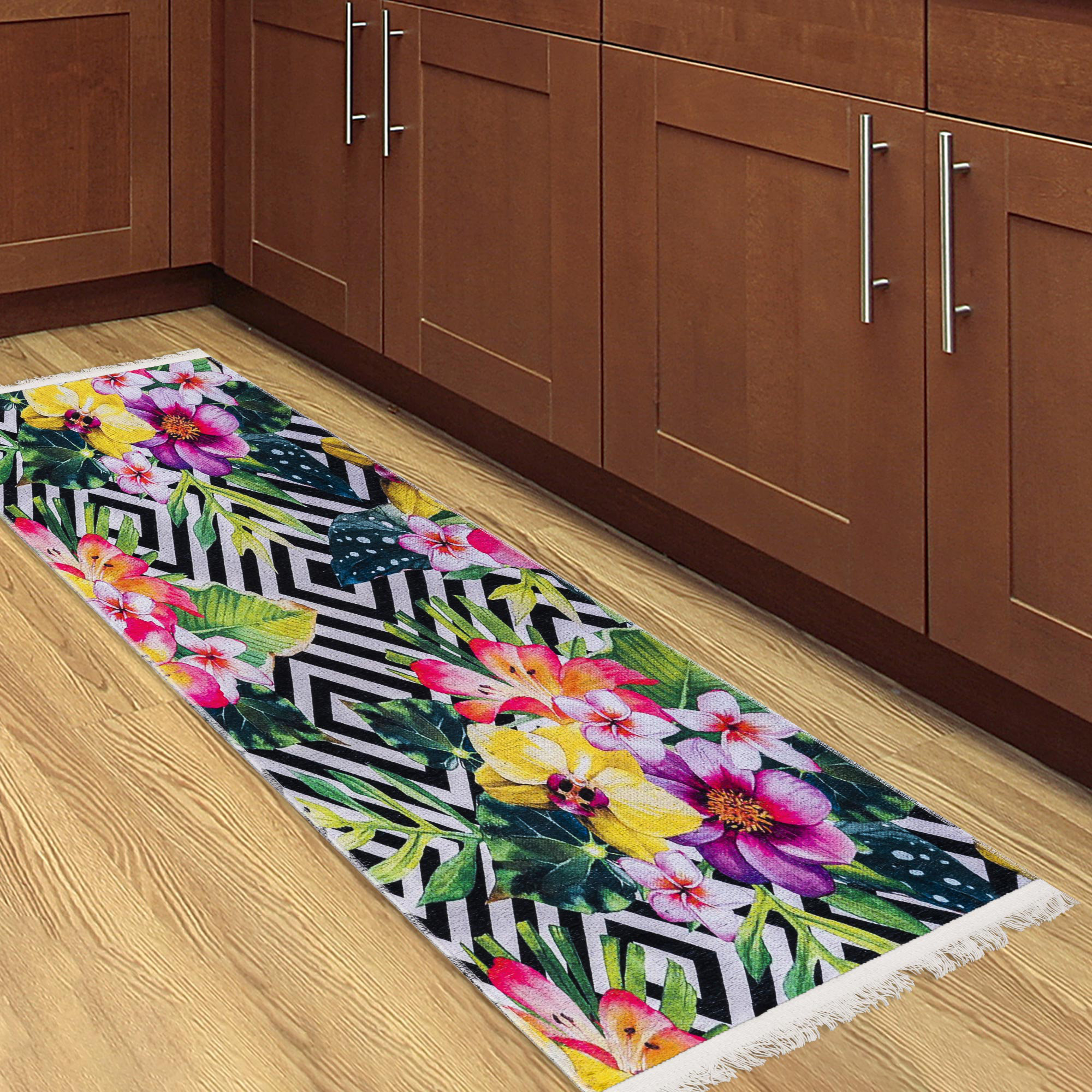 Ottomanson Wrinkle Free Flatweave Flowers Cotton Kitchen Runner Rug ...