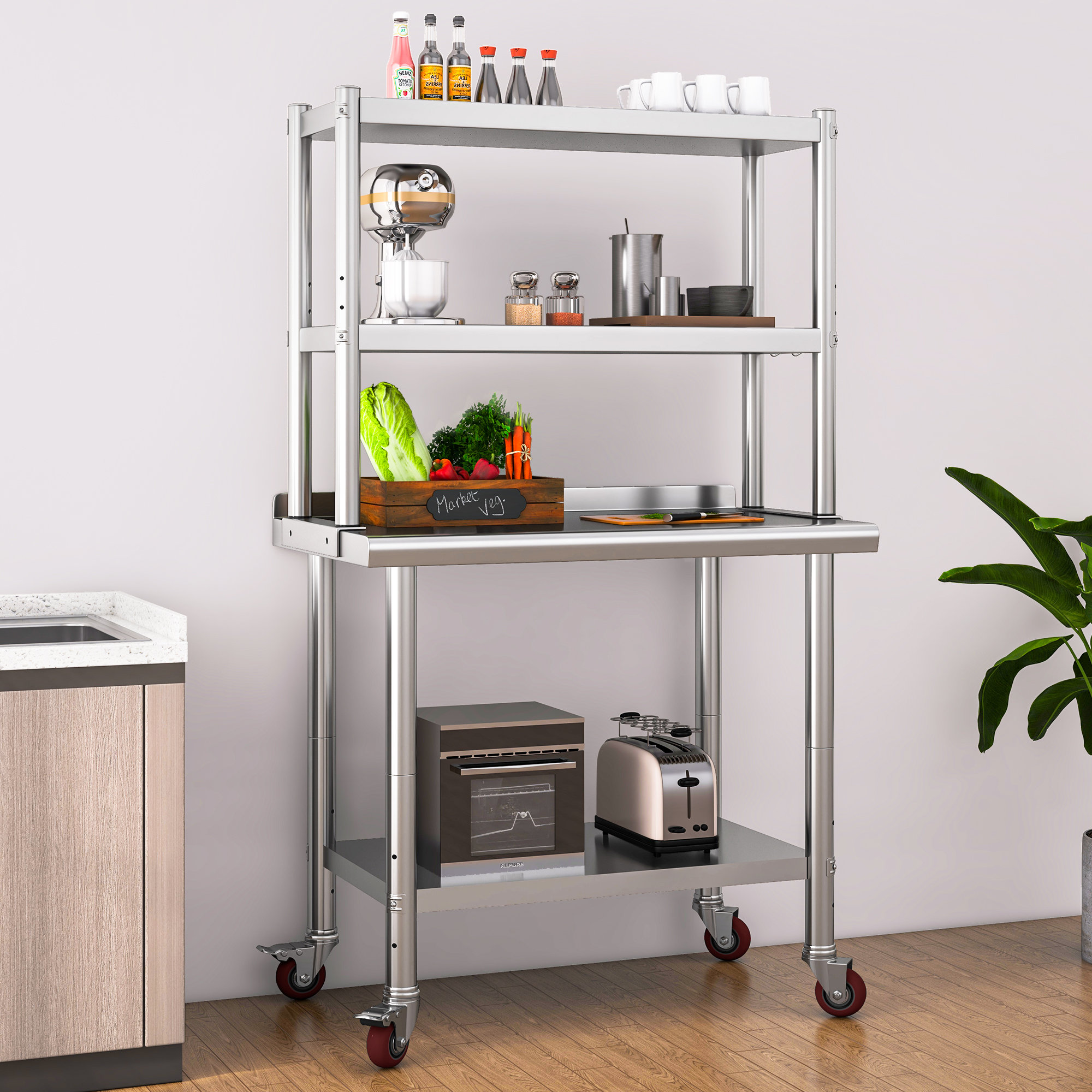 Balconera Stainless Steel Adjustable 2 Tier Overshelf with Hook | Wayfair