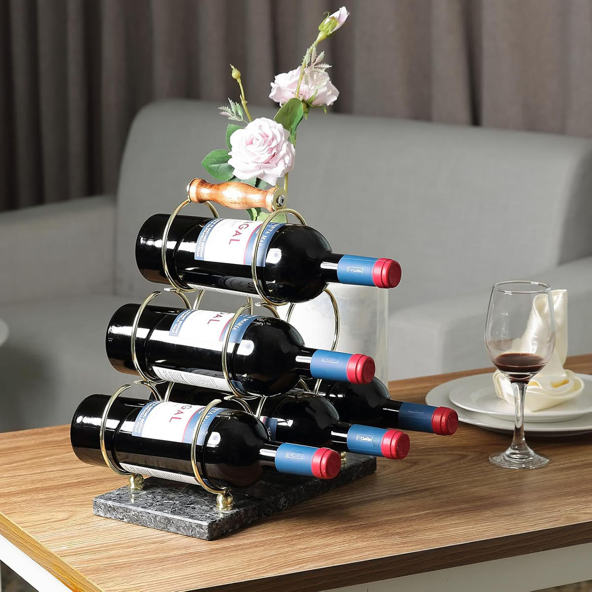 17 Stories Countertop Wine Rack 6 Bottles, Marble Tabletop Wine Racks ...