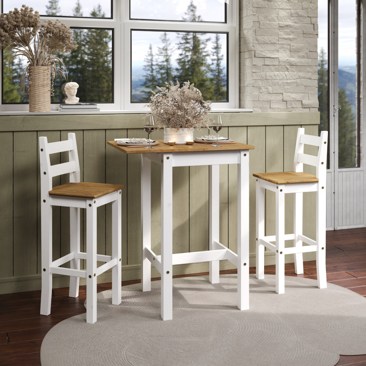 August Grove® Wood Bar Height Dining Set Of Drop Leaf Table And 2 ...