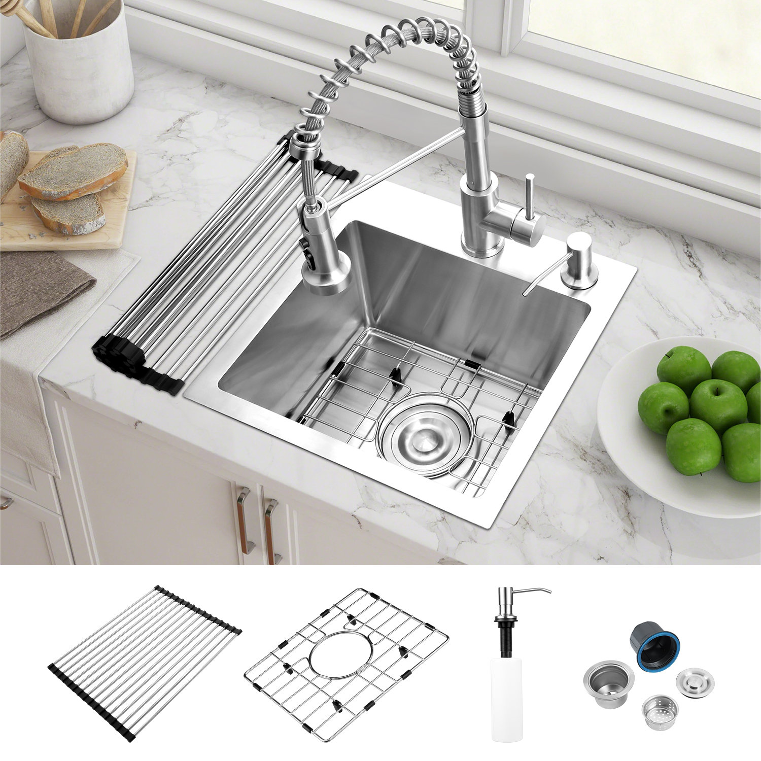 Wilmall 15'' L Drop-In Single Bowl Stainless Steel Kitchen Sink ...