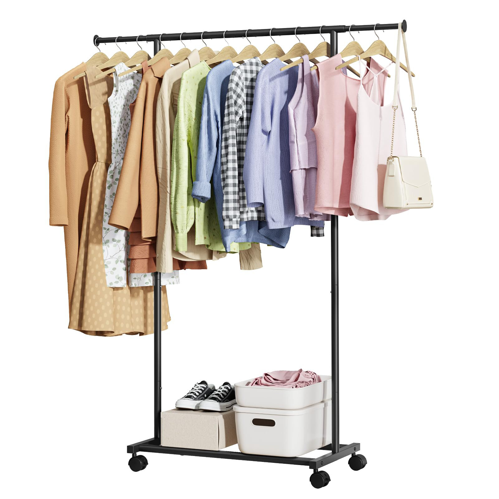 Rebrilliant Qualesha Stainless Steel Adjustable Rolling Clothing Rack ...