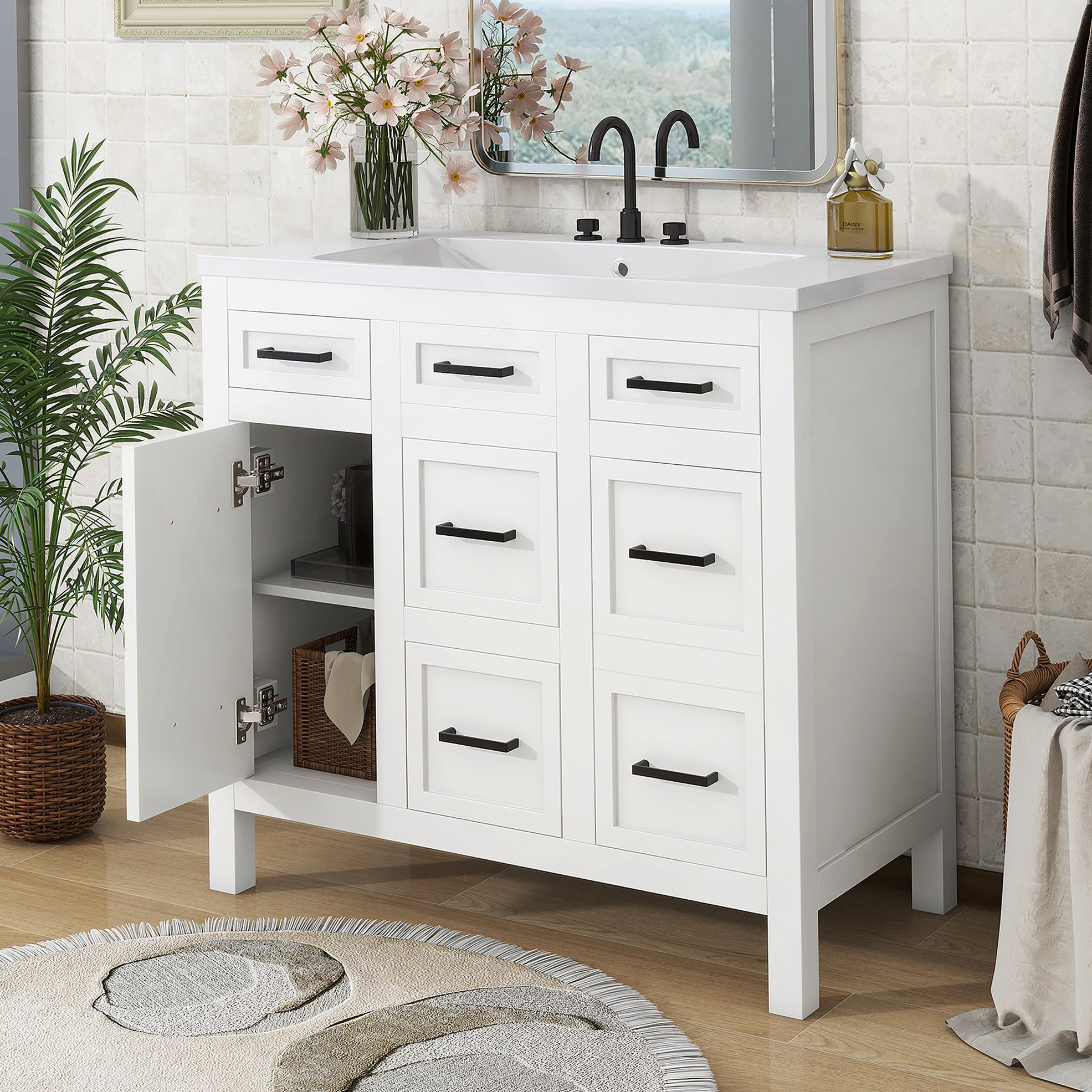 Winston Porter Athroom Vanity Cabinet with Resin Integrated Sink - 4 ...