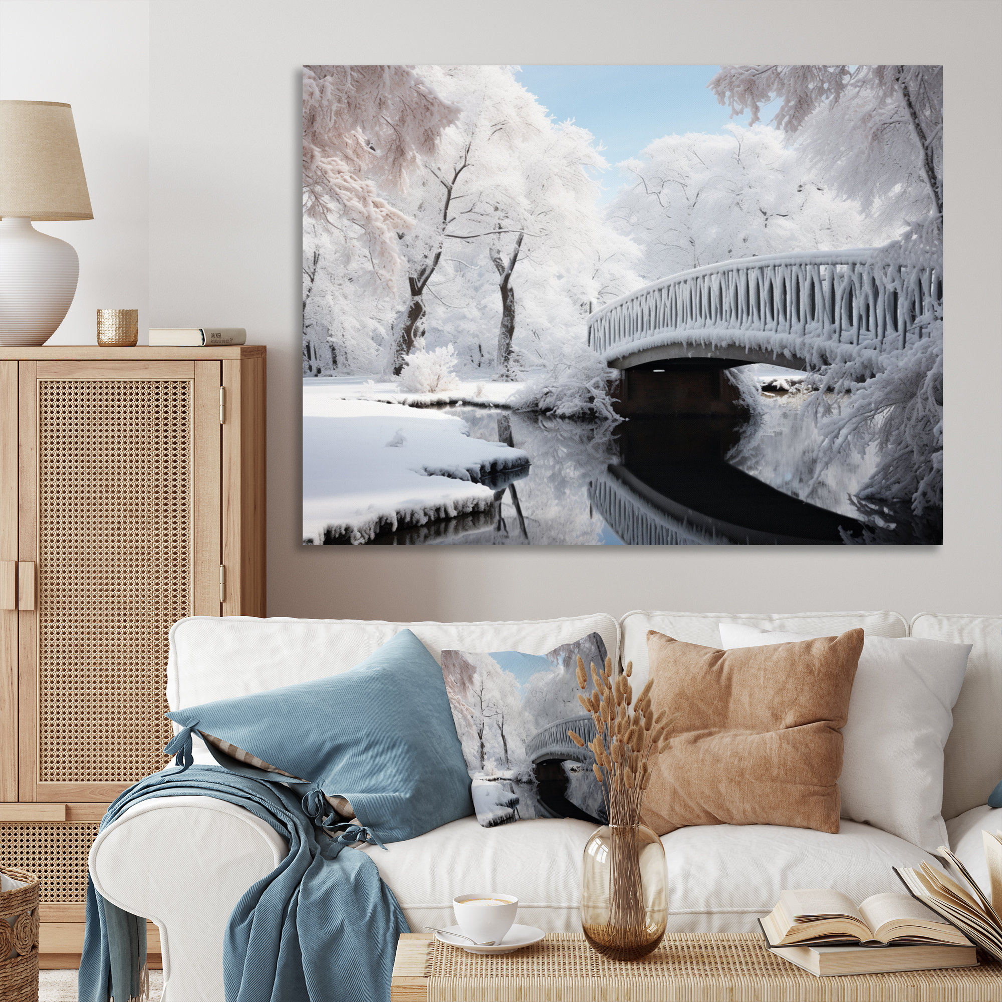 Latitude Run® White Bridge In Winter I - Bridges Canvas Wall Art | Wayfair