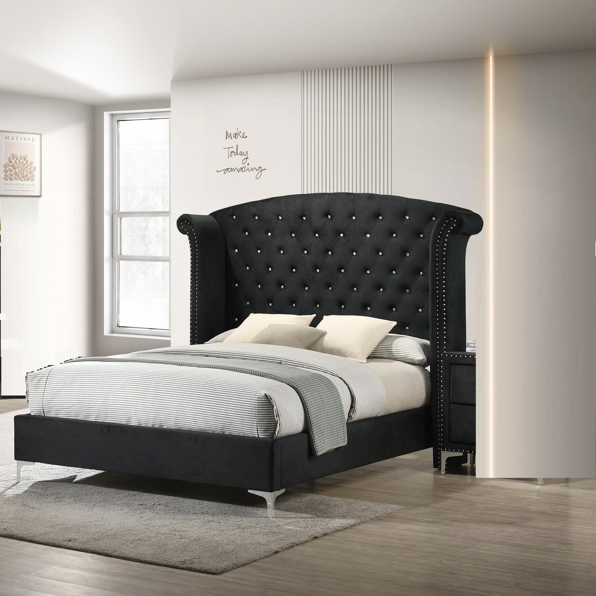 Rosdorf Park Glam Upholstered Bed Button-Tufting Wing Back Headboard ...