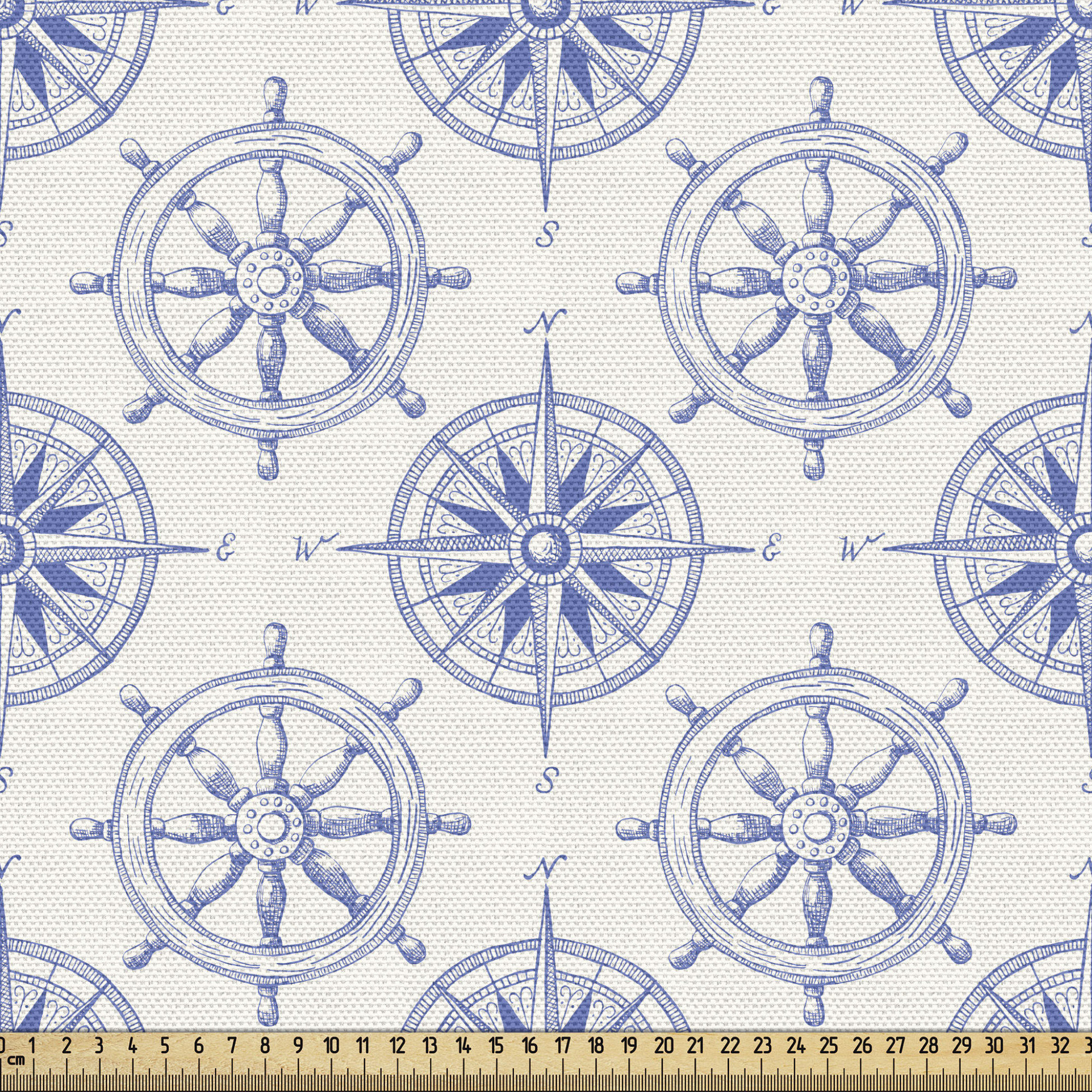 East Urban Home Nautical Fabric By The Yard, Marine Theme Wheel And ...