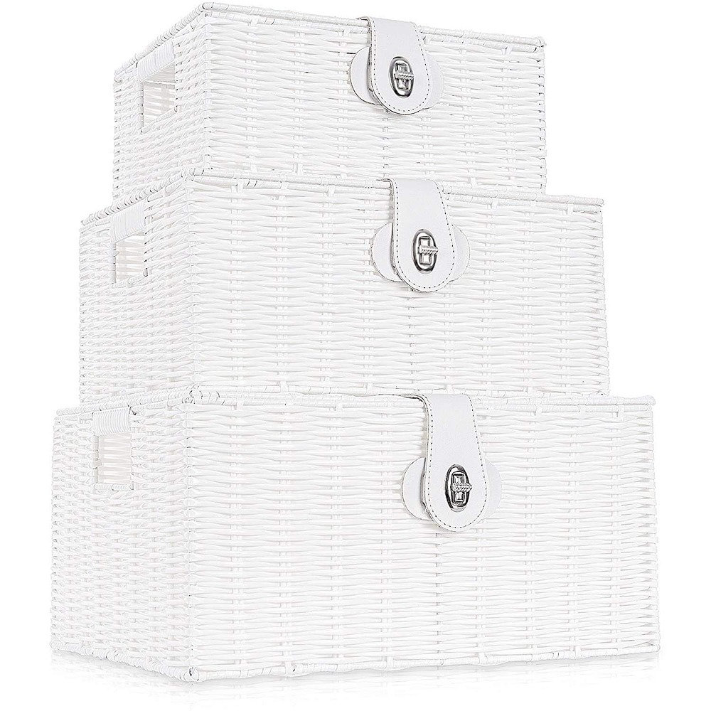 Rosecliff Heights Set Of 3 Woven Wicker Storage Basket Box With Lid ...