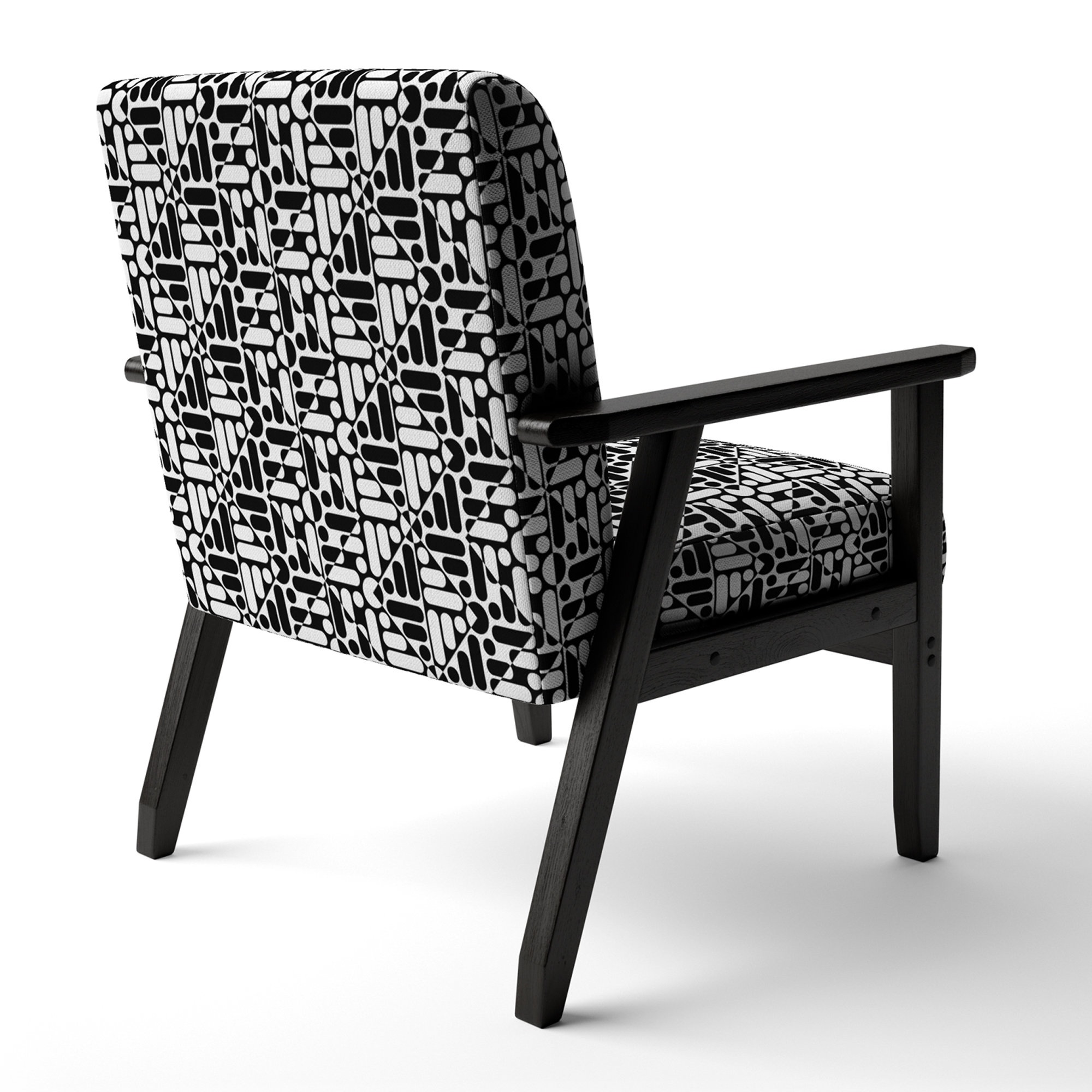Dakota Fields Black Lines Geometric - Upholstered Patterned Accent Arm ...