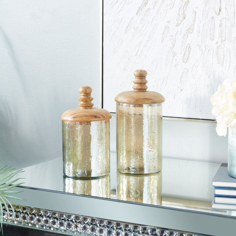 Red Barrel Studio® Glass Gold Decorative Jars with Wood Lids Set ...