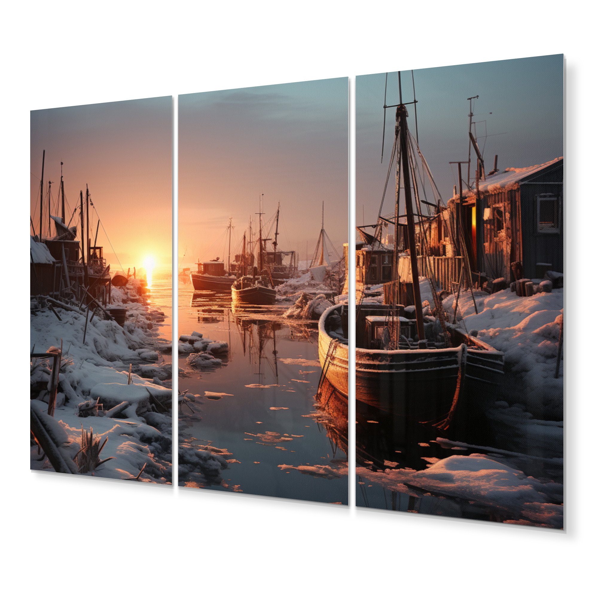 Breakwater Bay Winter Landscape Icy Harbor - Transportation Metal Wall ...