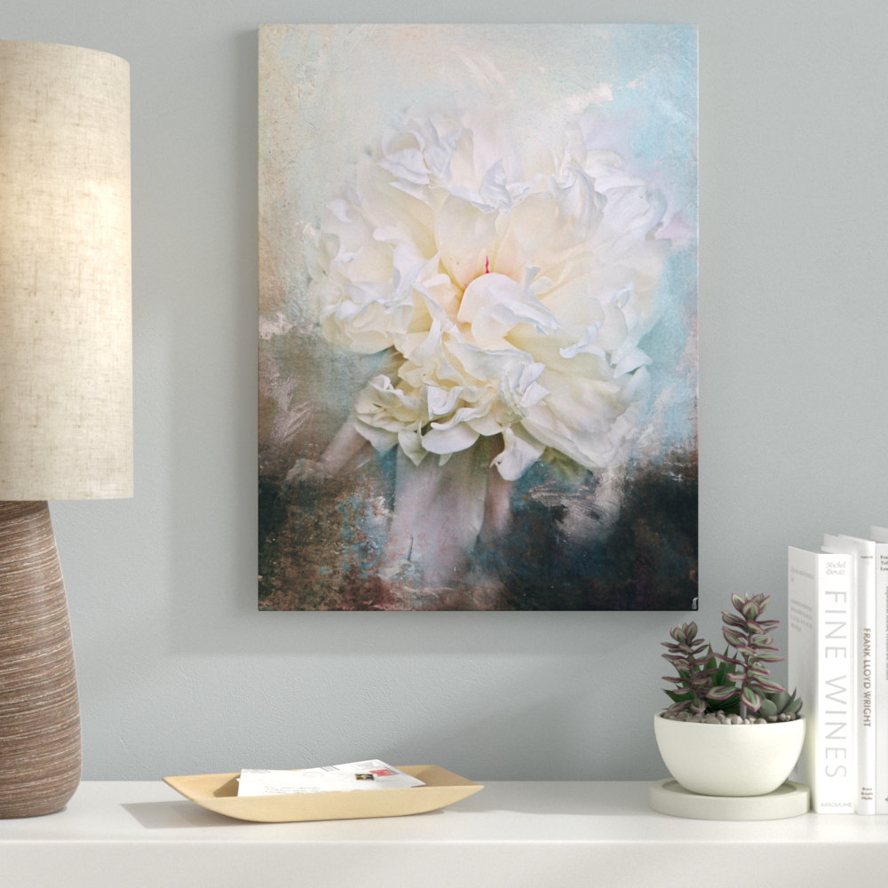 Ebern Designs 'Abstract Peony in Blue' Print on Wrapped Canvas ...
