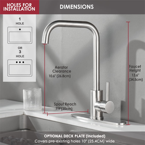 Fish hunter Square Kitchen Sink Faucet, Single Handle Swivel Bar Mixer ...
