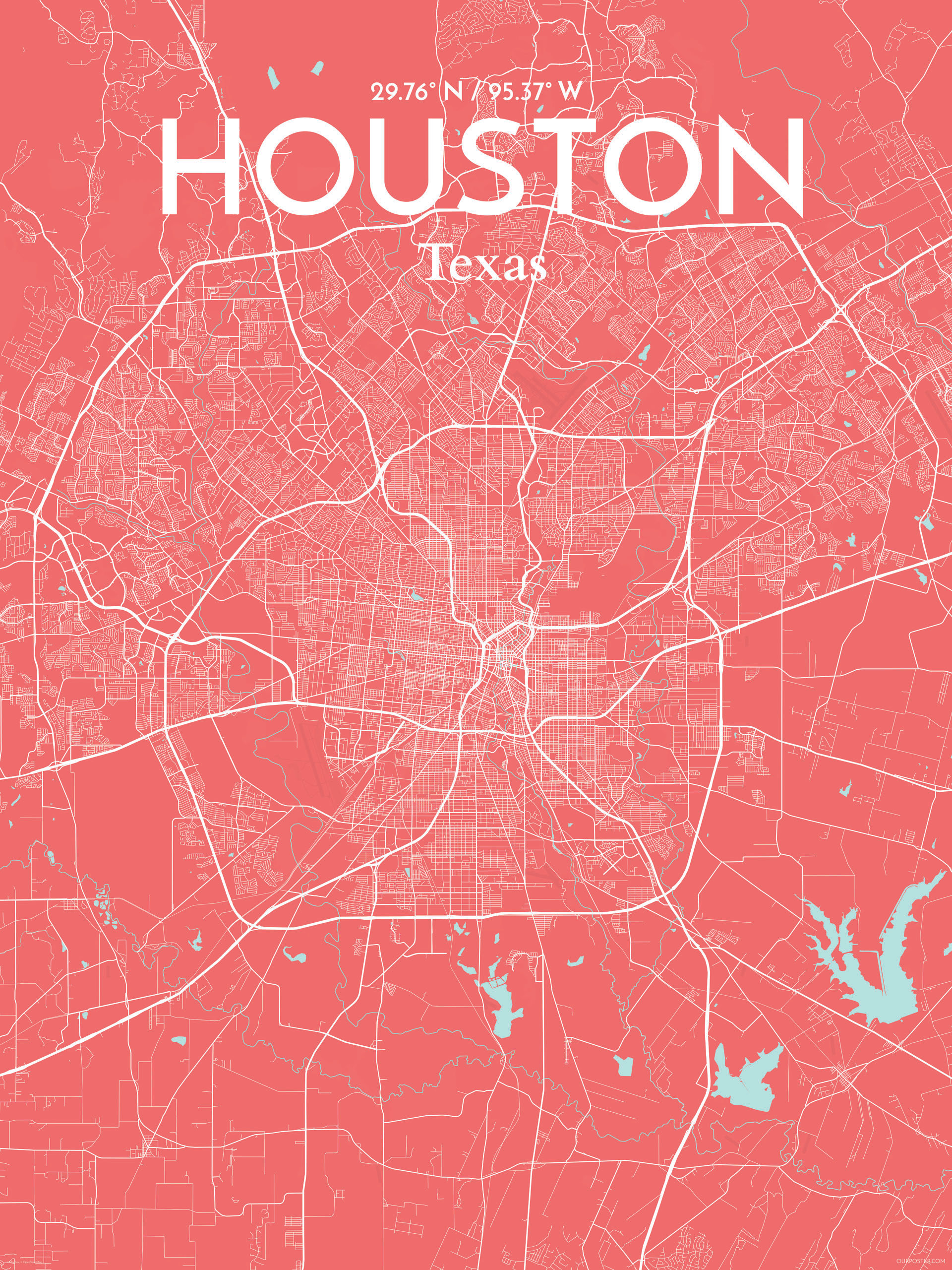 OurPoster.com 'Houston City Map' Graphic Art Print Poster in Maritime ...