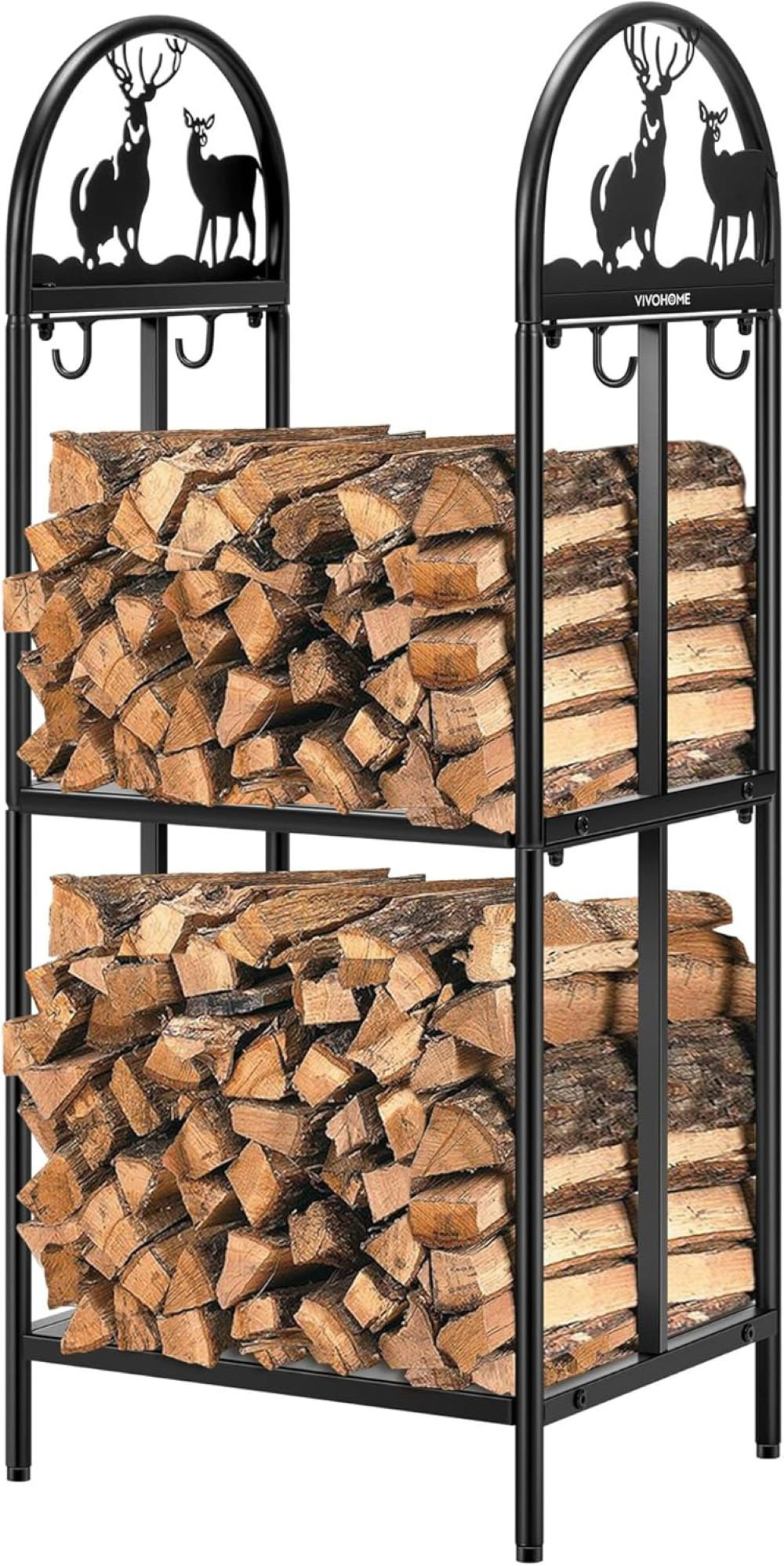 Millwood Pines 3Ft 2-Tier Wrought Iron Storage Log Rack With Elk ...