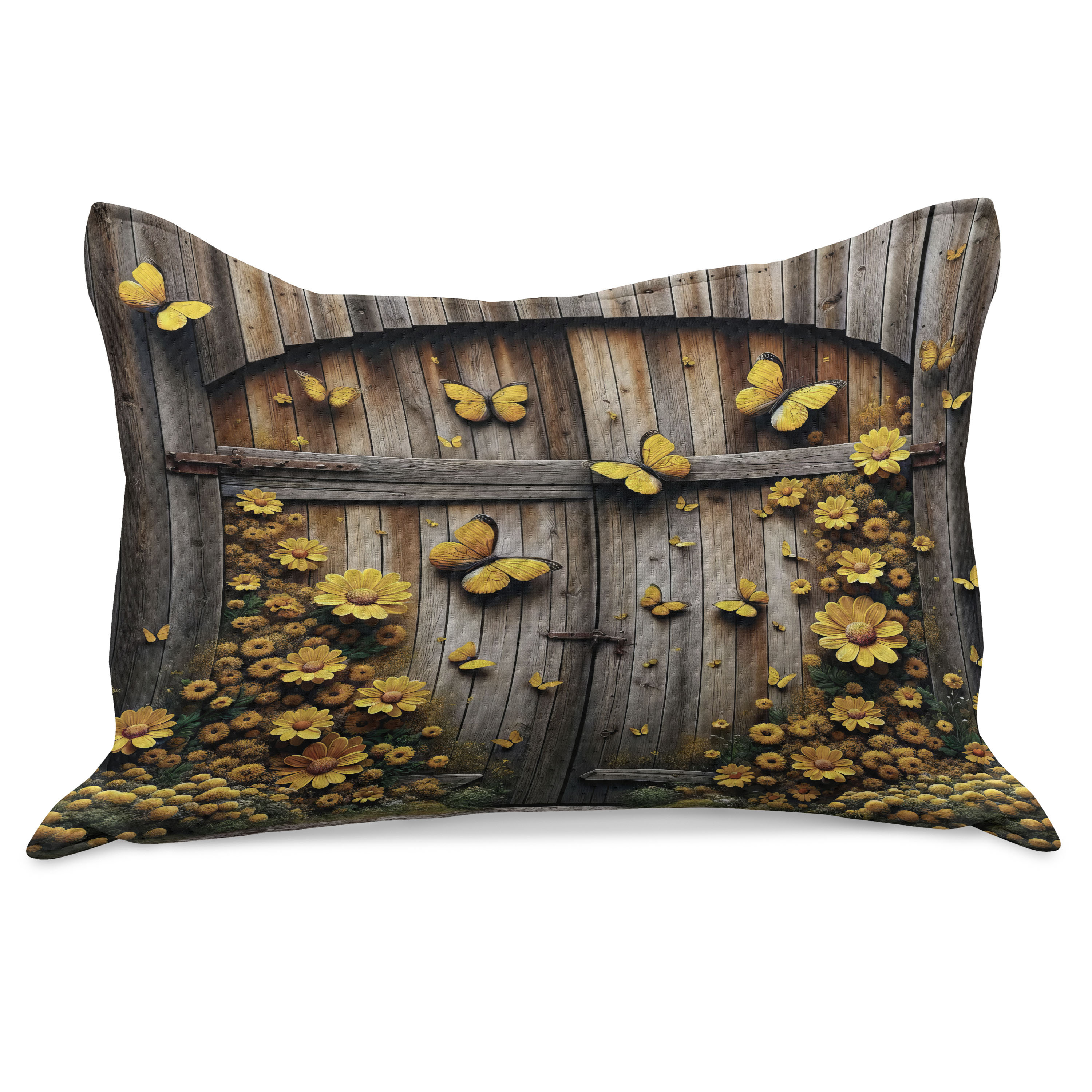 Ambesonne Rustic Quilt Pillow Cover Yellow Farmhouse Romance Mustard ...