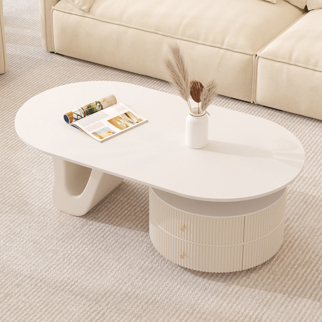 LIZIYE Modern oval rock panel coffee table living room | Wayfair