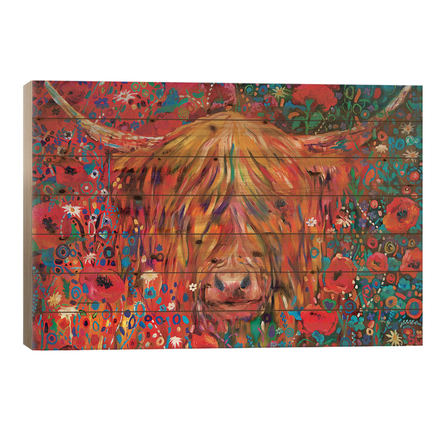 Union Rustic Eriyah Poppy Cow On Wood by Sue Gardner Print | Wayfair