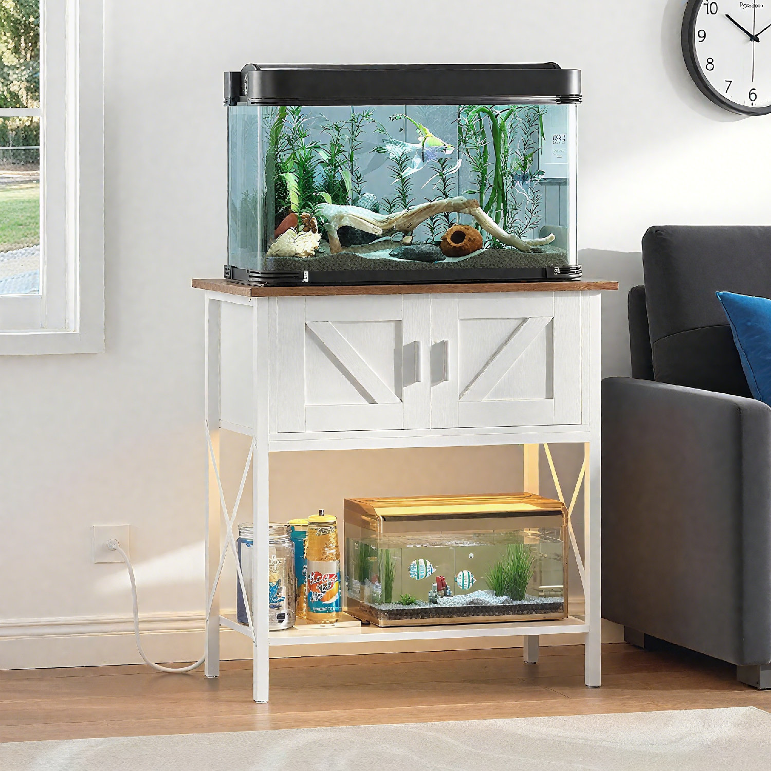 Gracie Oaks 20 Gallon Aquarium Stand With LED Light & Power Outlets ...