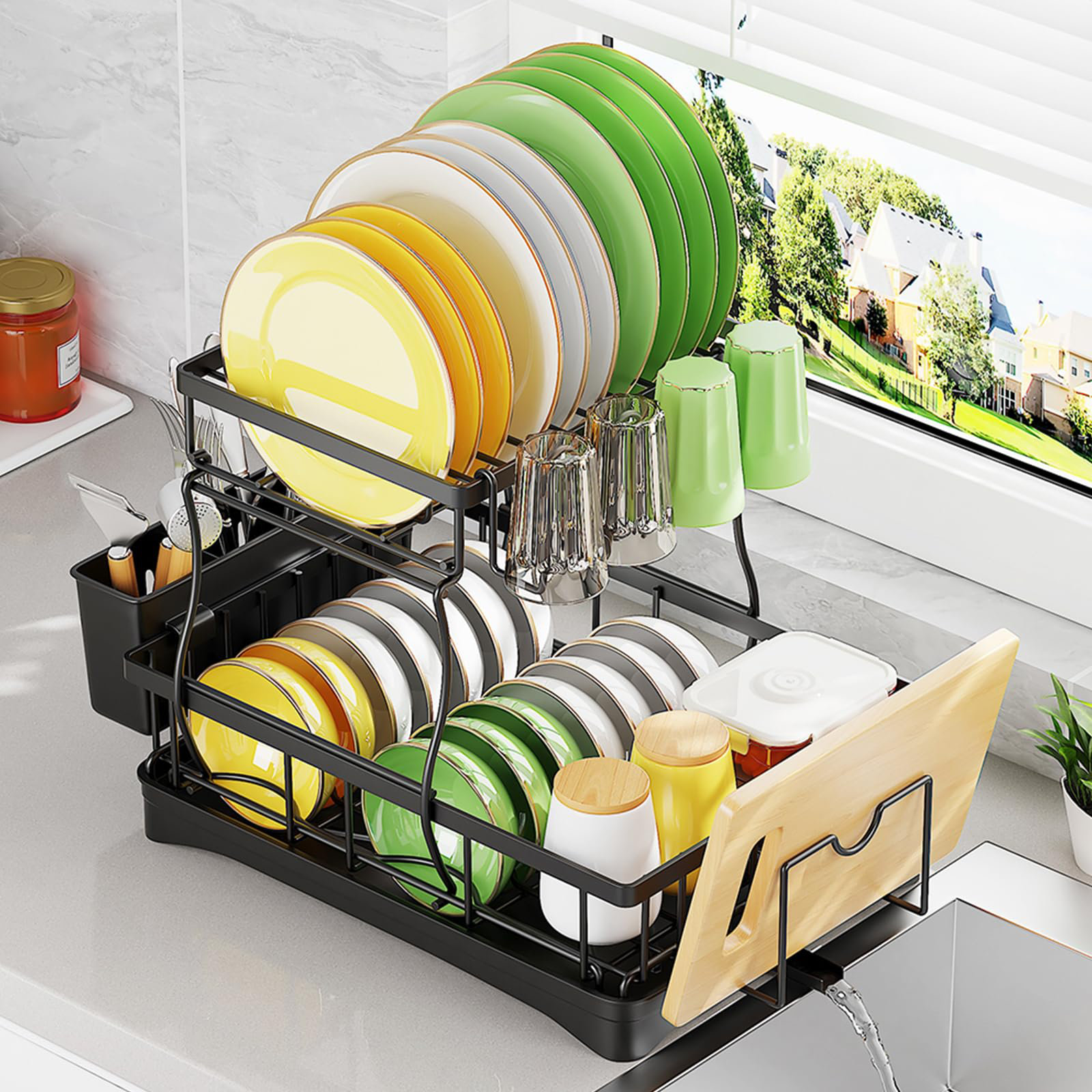FEIYAN Dish Drying Rack, Larger Multifunctional 2-Tier Dish Racks For ...