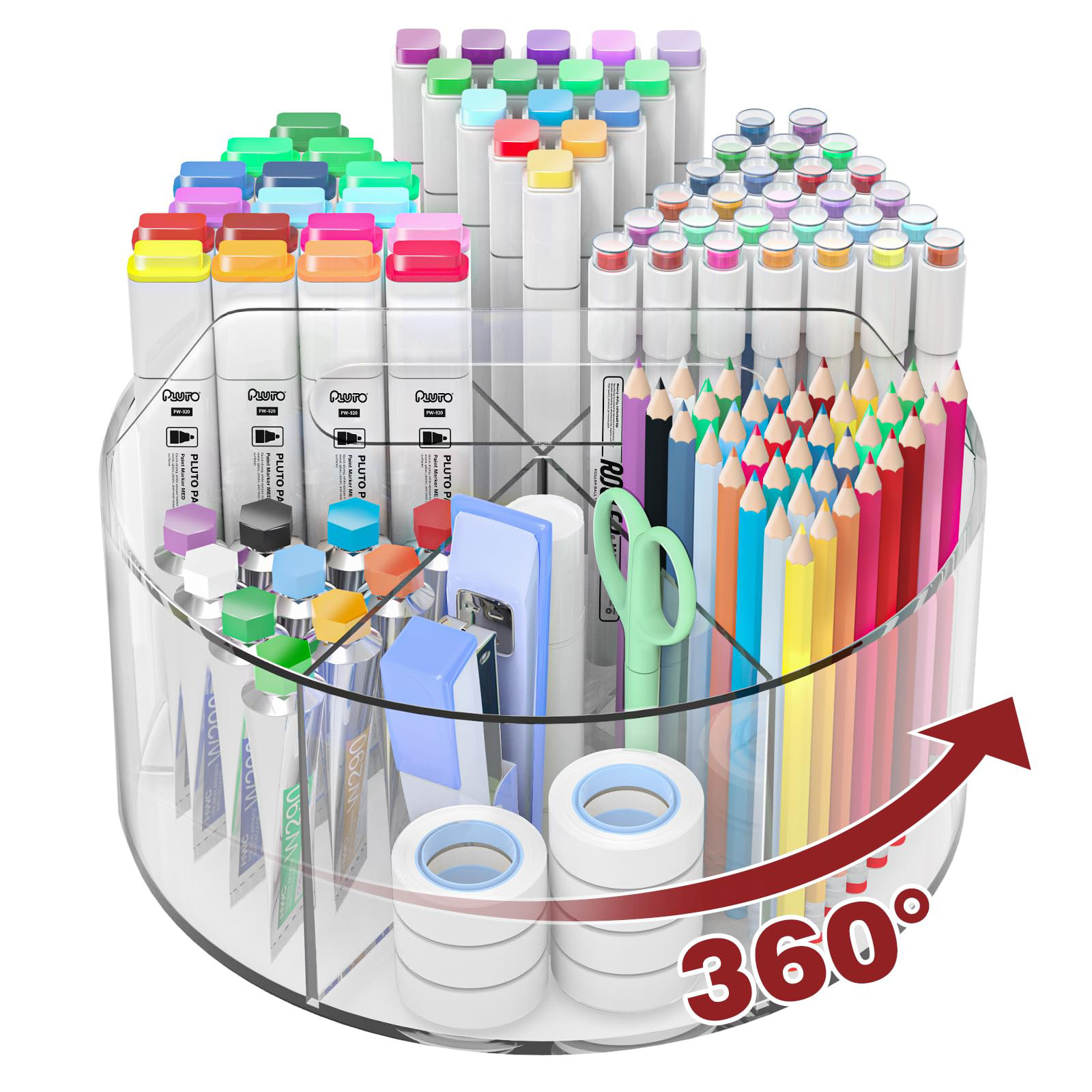 Inbox Zero Acrylic Pen Holder Pencil Organizer, 360-Degree Rotating ...