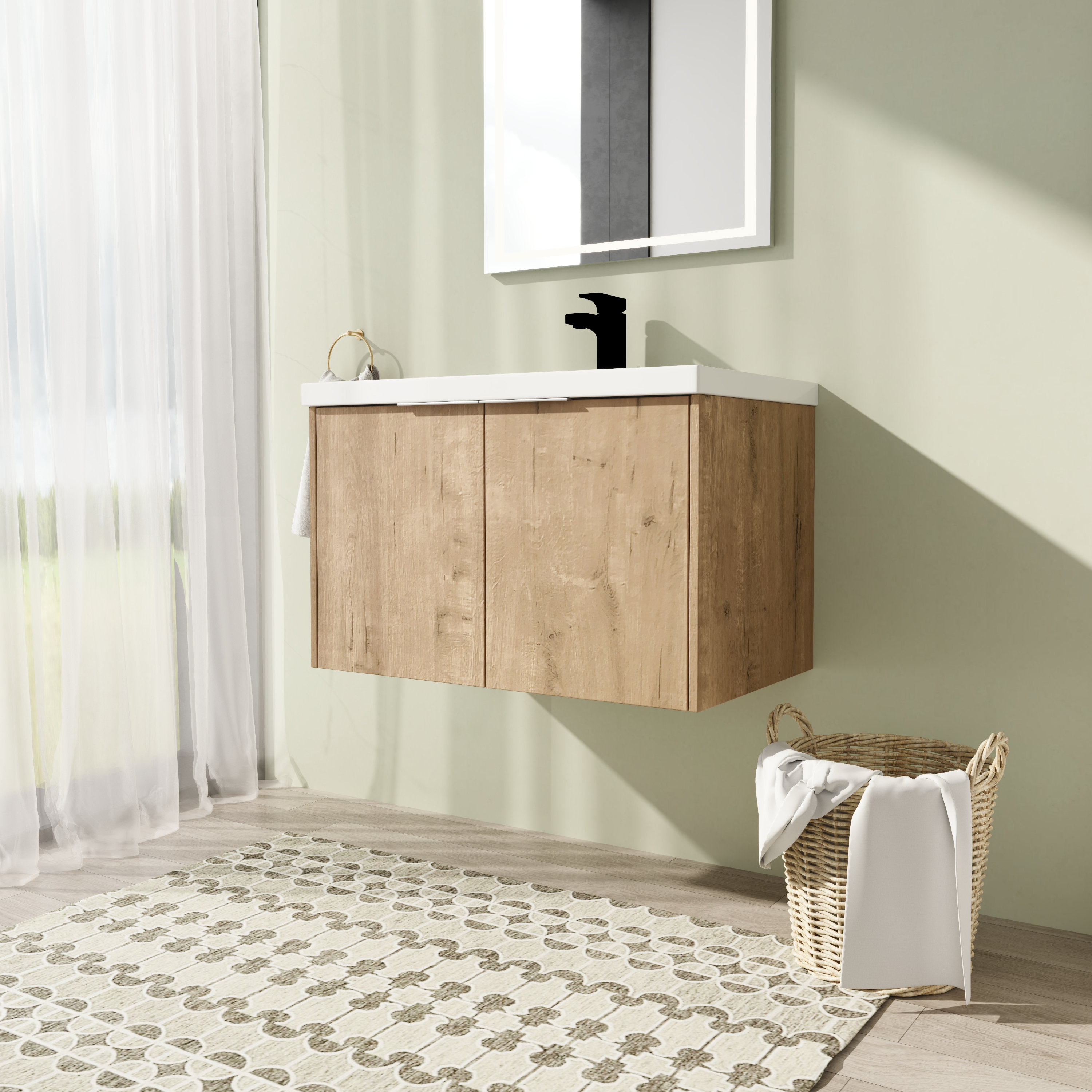 Ebern Designs 30 Inch Wall Mounted Single Bathroom Vanity With Resin ...