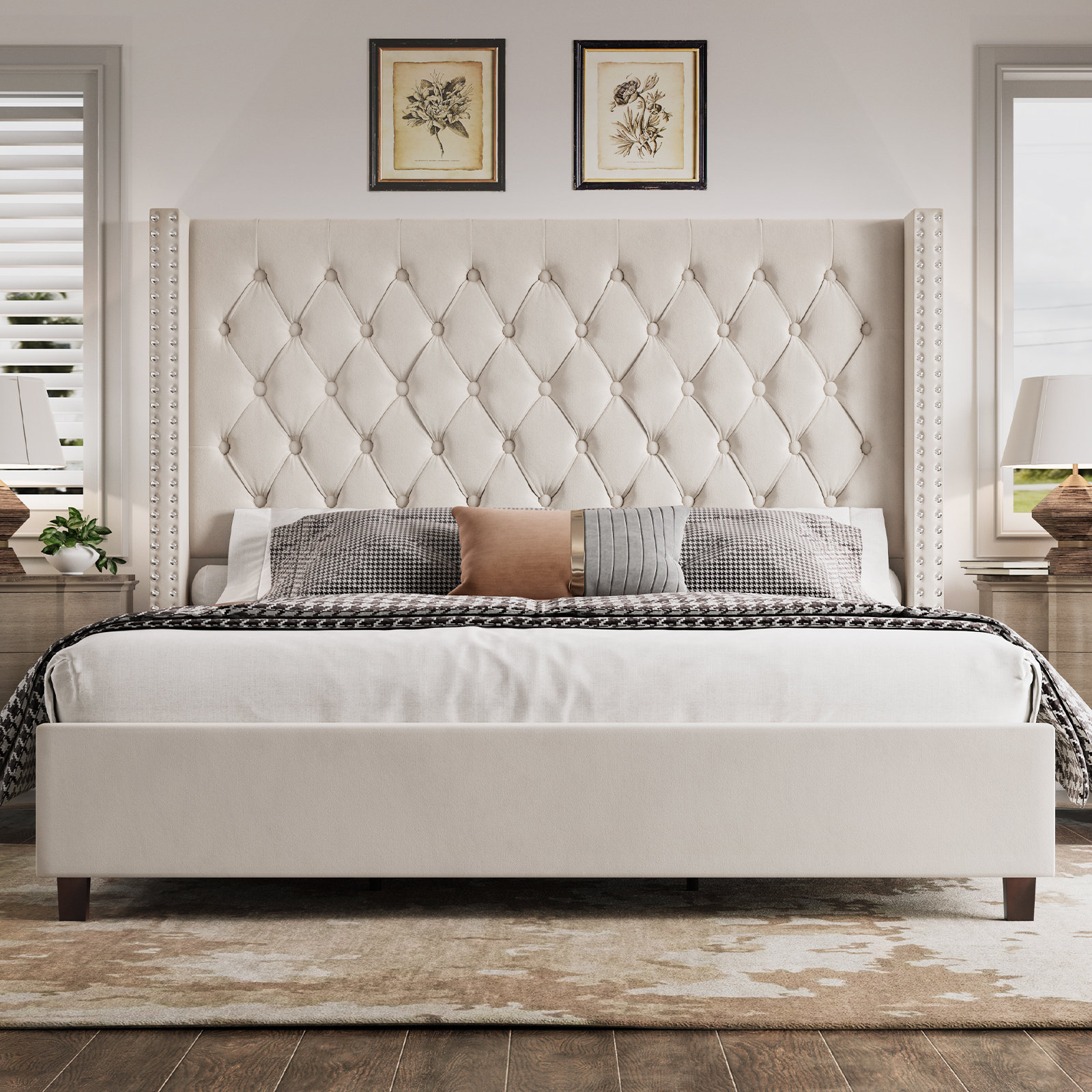 House of Hampton® Bed Frame with 61.4" Tall Headboard Upholstered ...